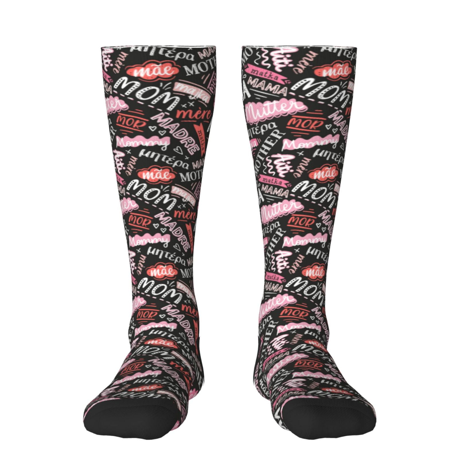 Vsdgher Various Languages Mother Print Thigh High Socks Extra Long ...