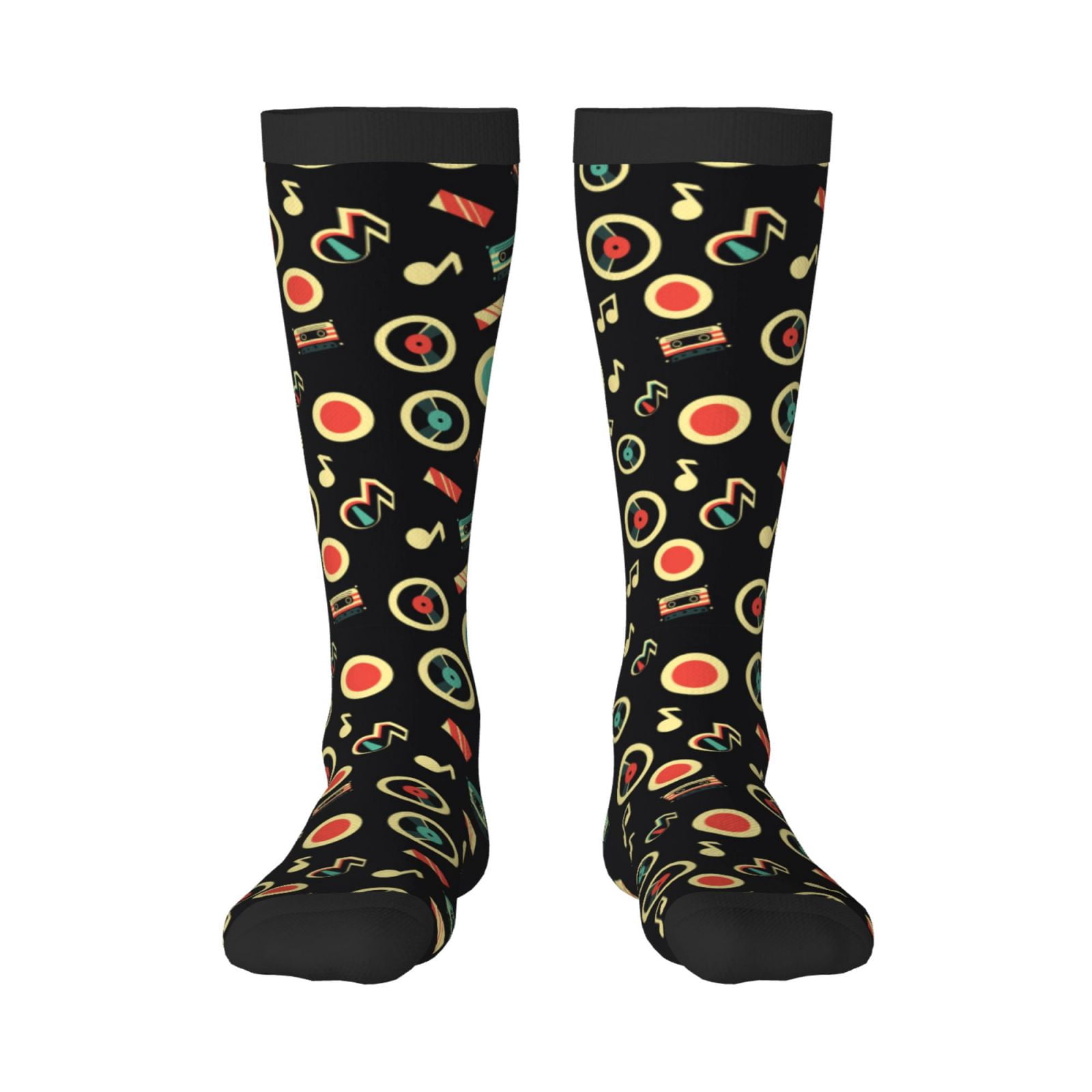Vsdgher Vector Retro Music Print Thigh High Socks Extra Long Stretchy ...