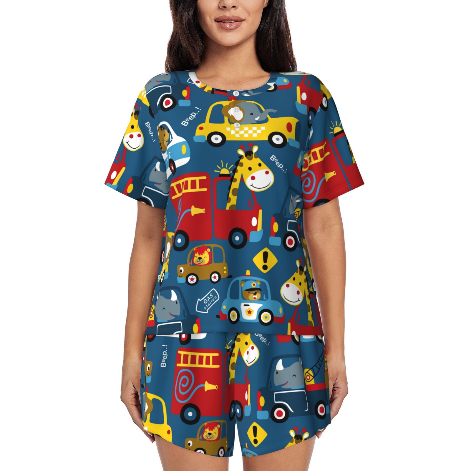 Vsdgher Vehicles Cartoon with Funny Drivers Pattern Womens Pajamas 2 ...