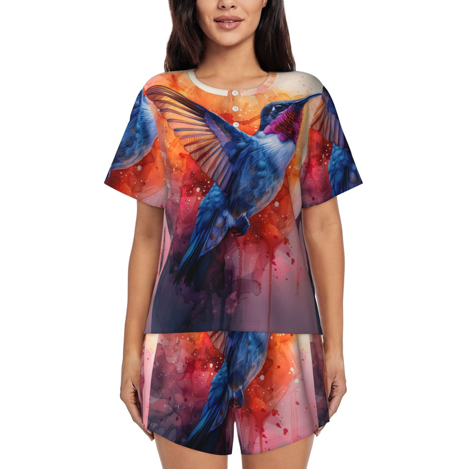 Vsdgher Vibrant Hummingbird Watercolor Art Pattern Womens Pajamas 2 ...