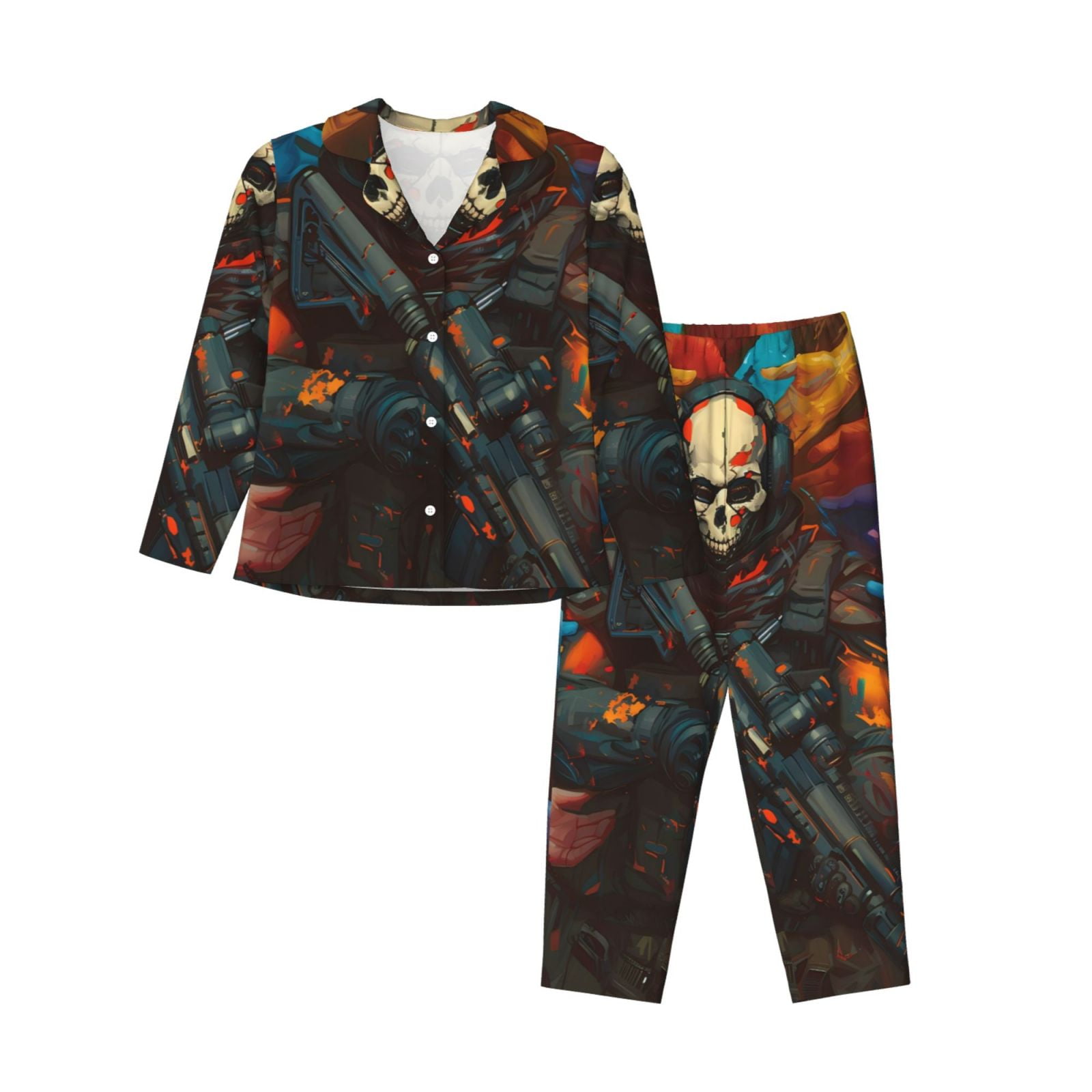Vsdgher Vibrant Skull Soldier Pajamas Set Long Sleeve Sleepwear Womens ...