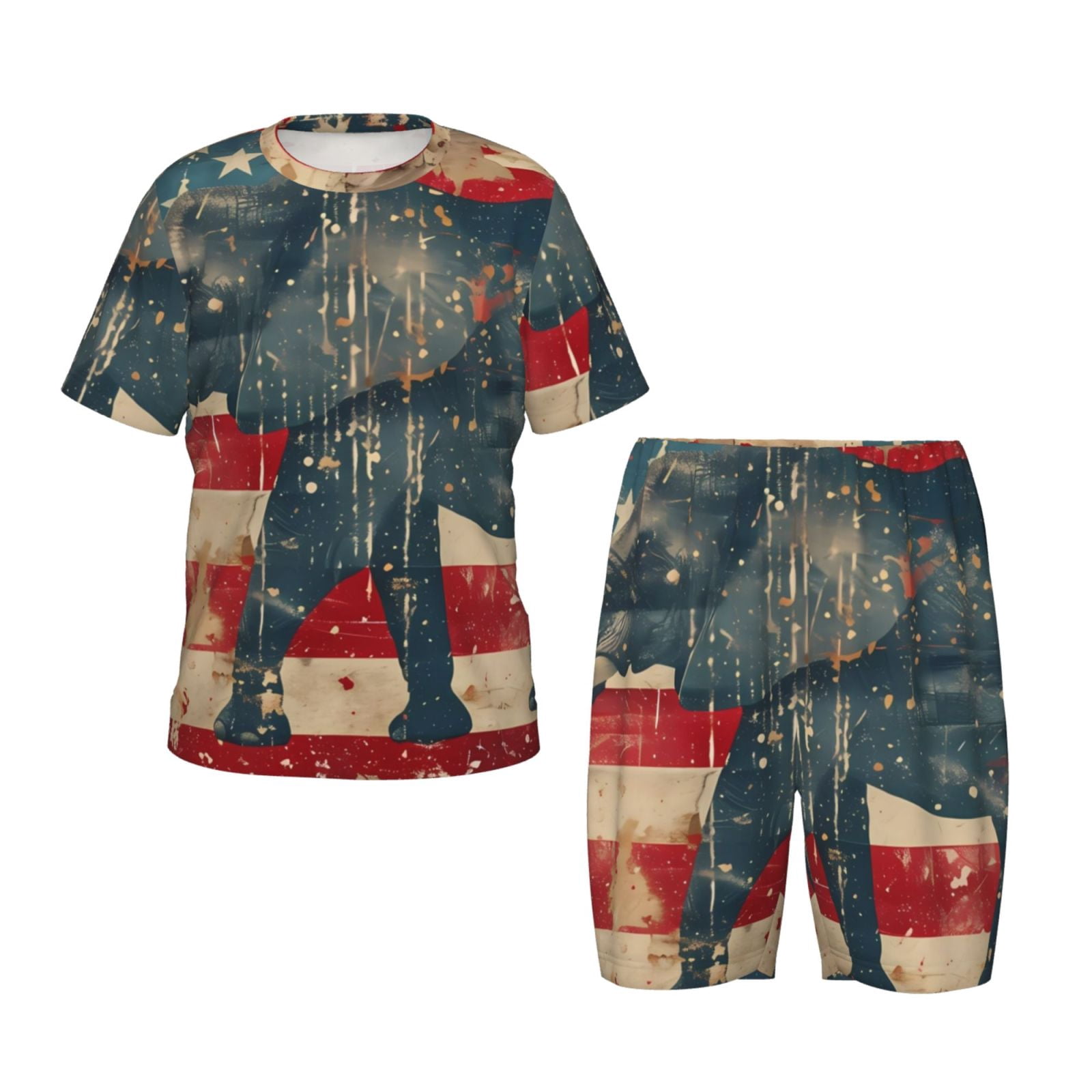 Vsdgher Vintage American Flag Elephant for Kids Short Sleeve Pajamas ...