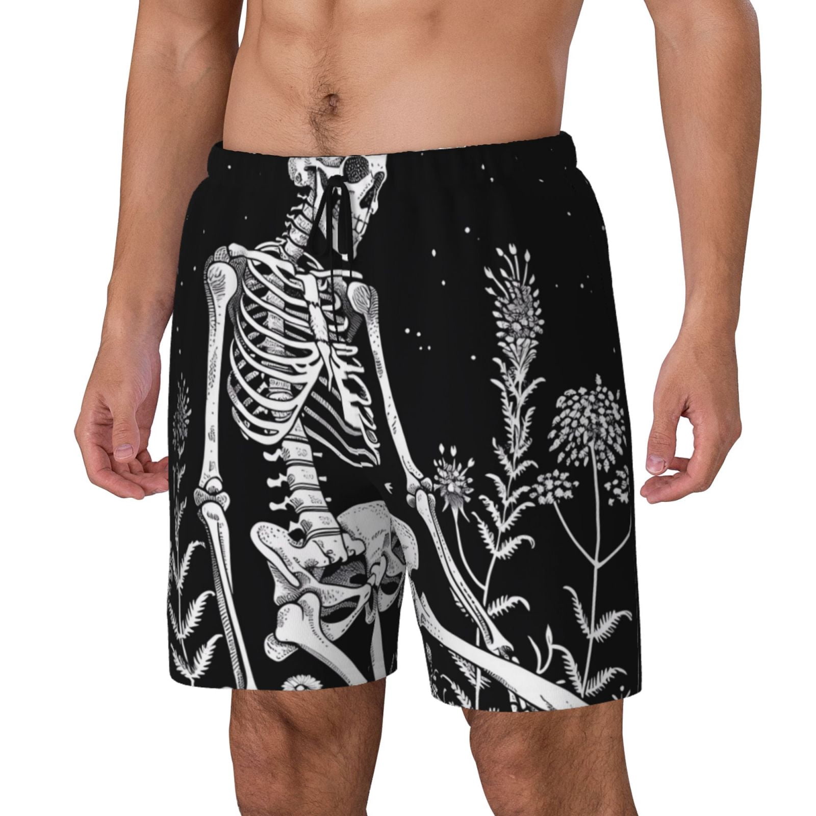 Vsdgher Vintage Black white Plant skull for Mens Swim Trunks with ...