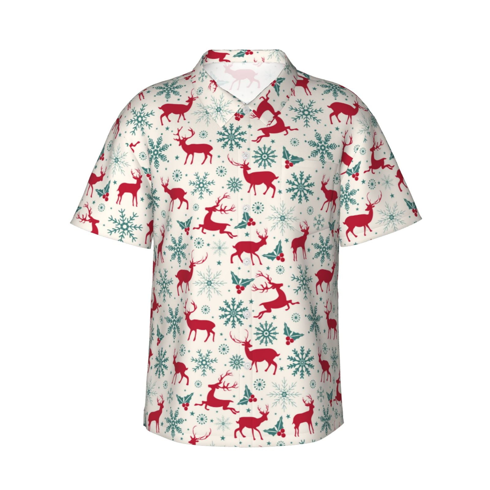 Vsdgher Vintage Christmas Reindeer Print Men's Hawaiian Shirts Button ...