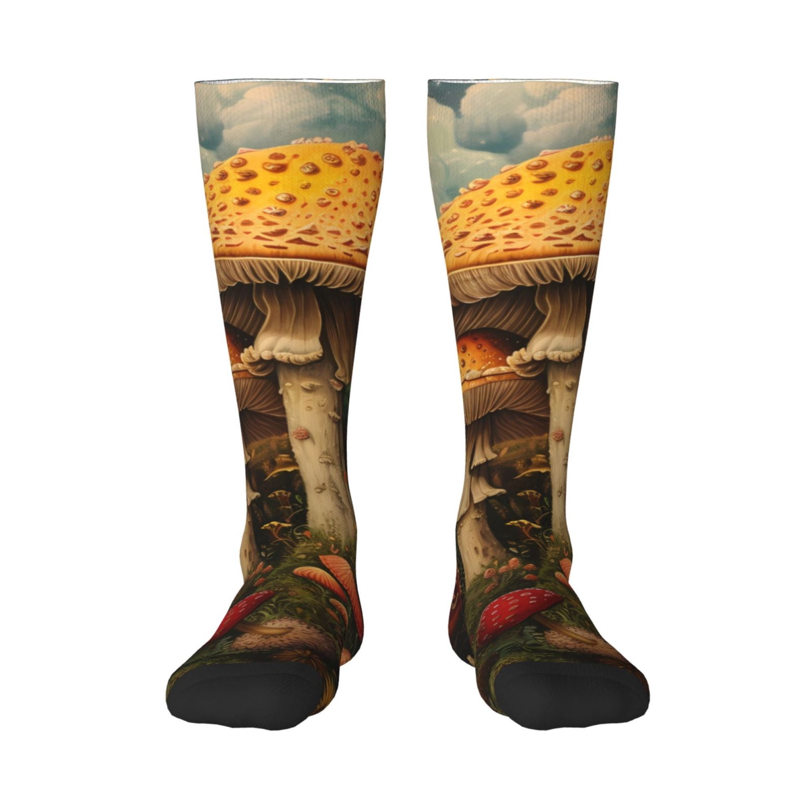 Vsdgher Vintage Cloud Mushroom Print Thigh High Socks Extra Long ...