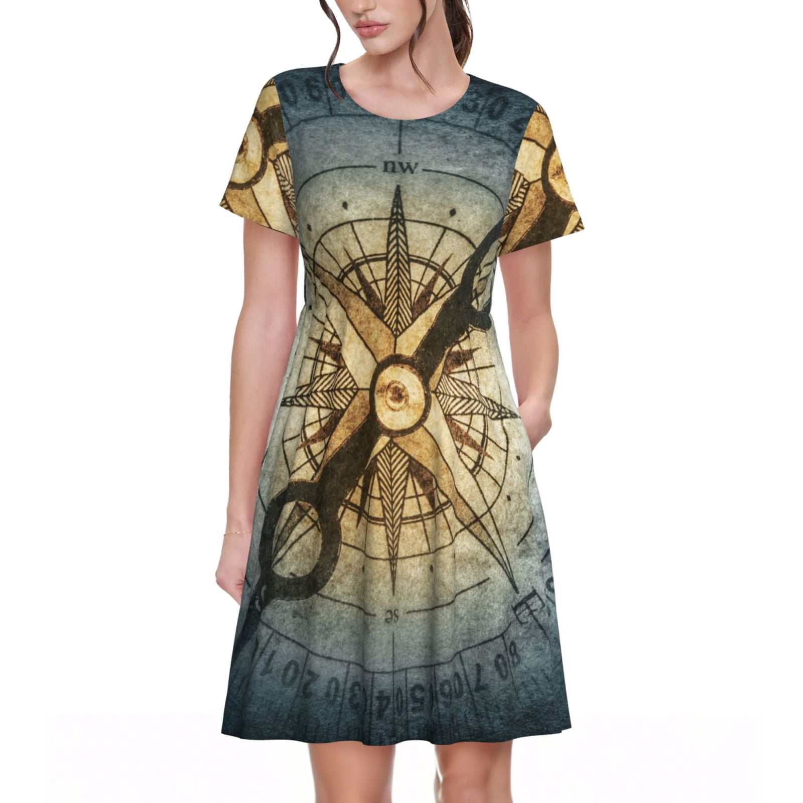 Vsdgher Vintage Compass for Womens Summer 2025 Casual Midi Maxi Dresses ...
