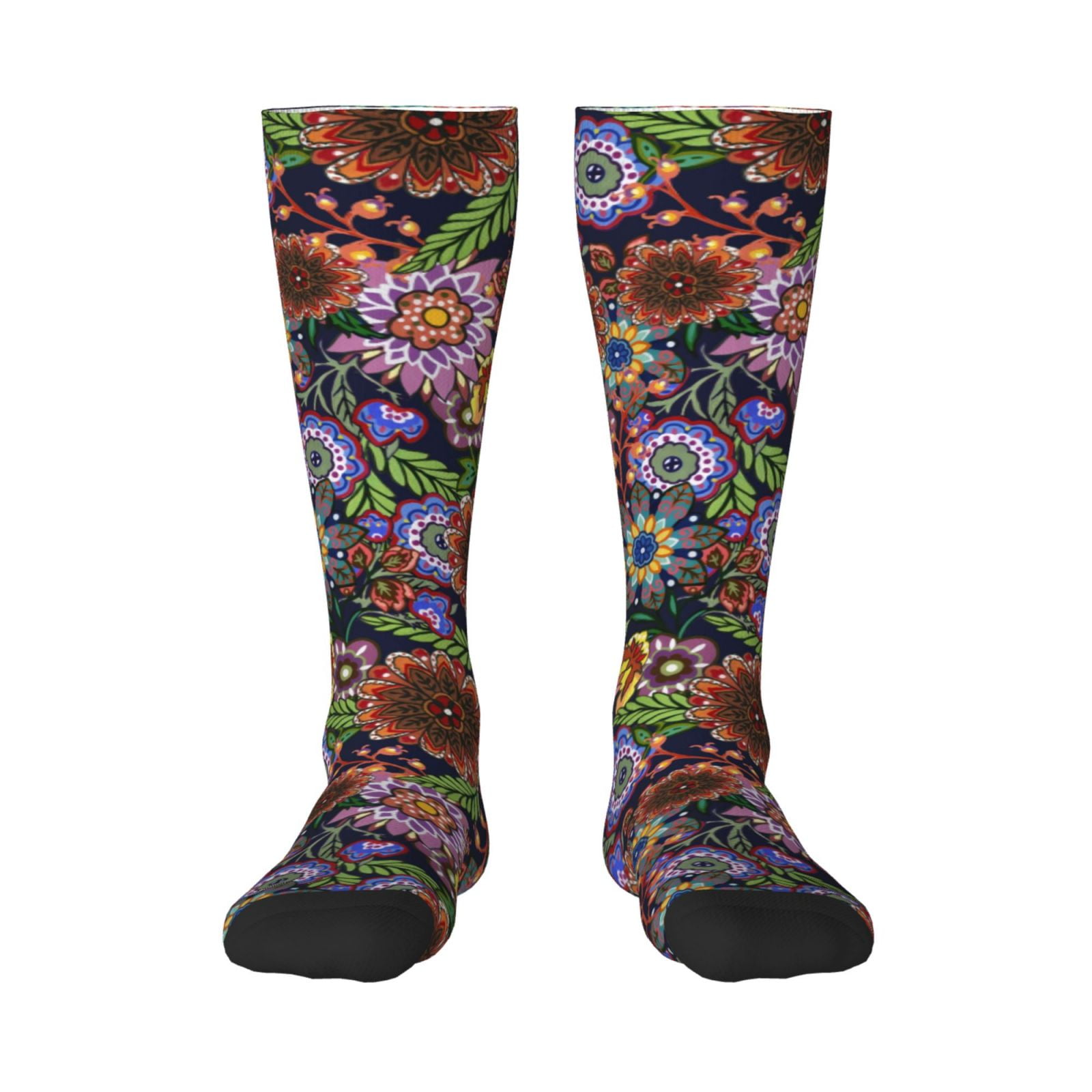 Vsdgher Vintage Floral Print Thigh High Socks Extra Long Stretchy Sock ...