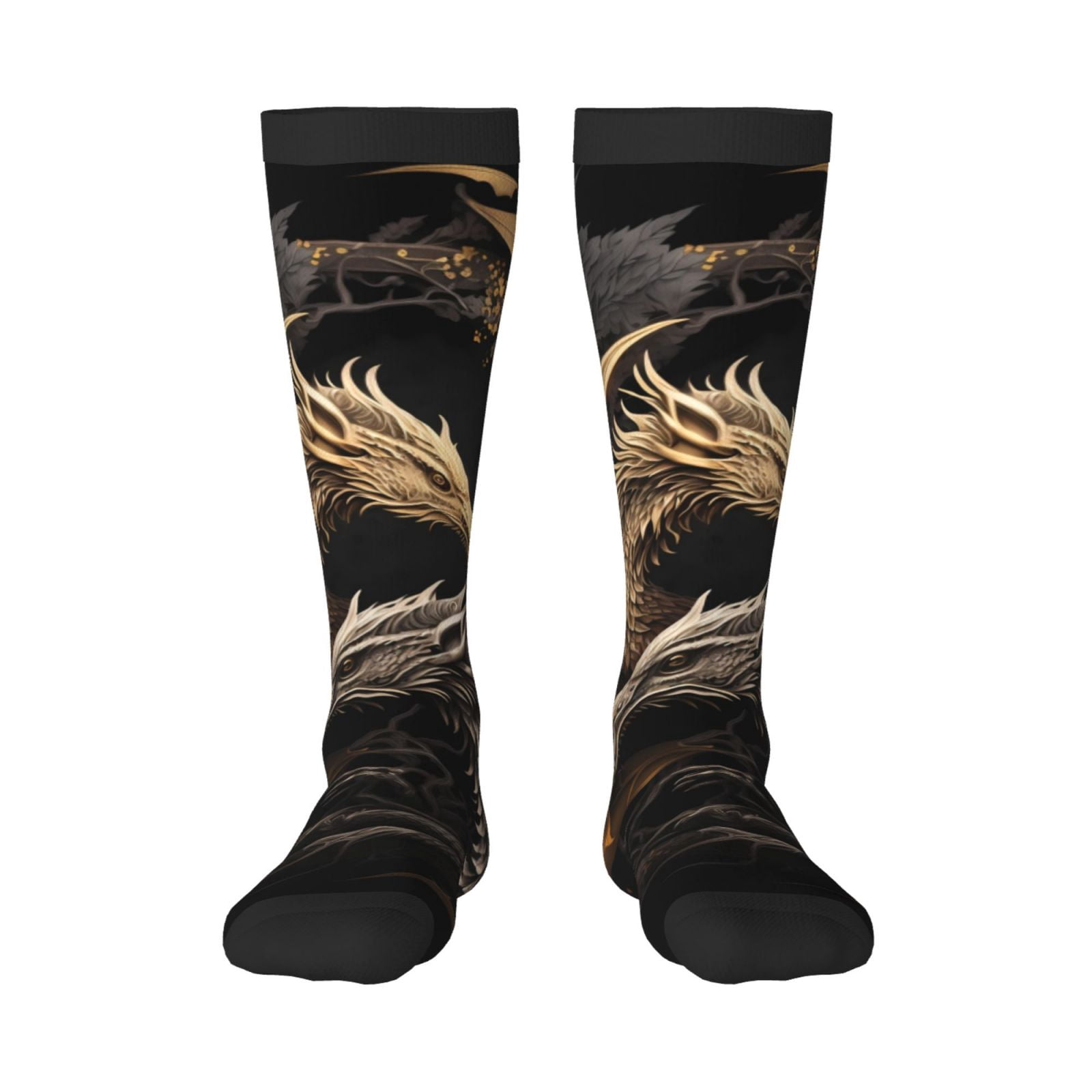 Vsdgher Vintage Metal Dragon Print Thigh High Socks Extra Long Stretchy ...