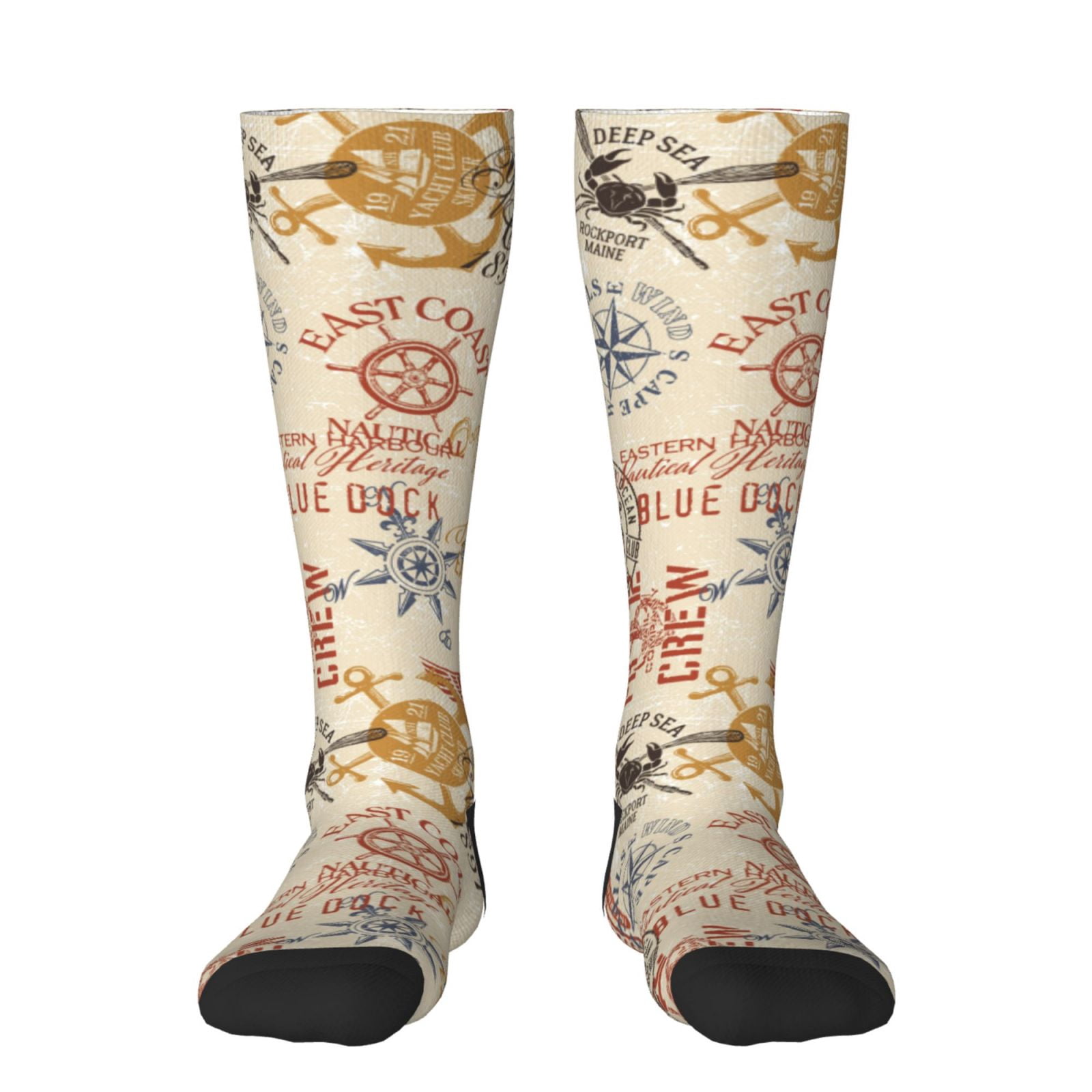 Vsdgher Vintage Nautical Print Thigh High Socks Extra Long Stretchy ...