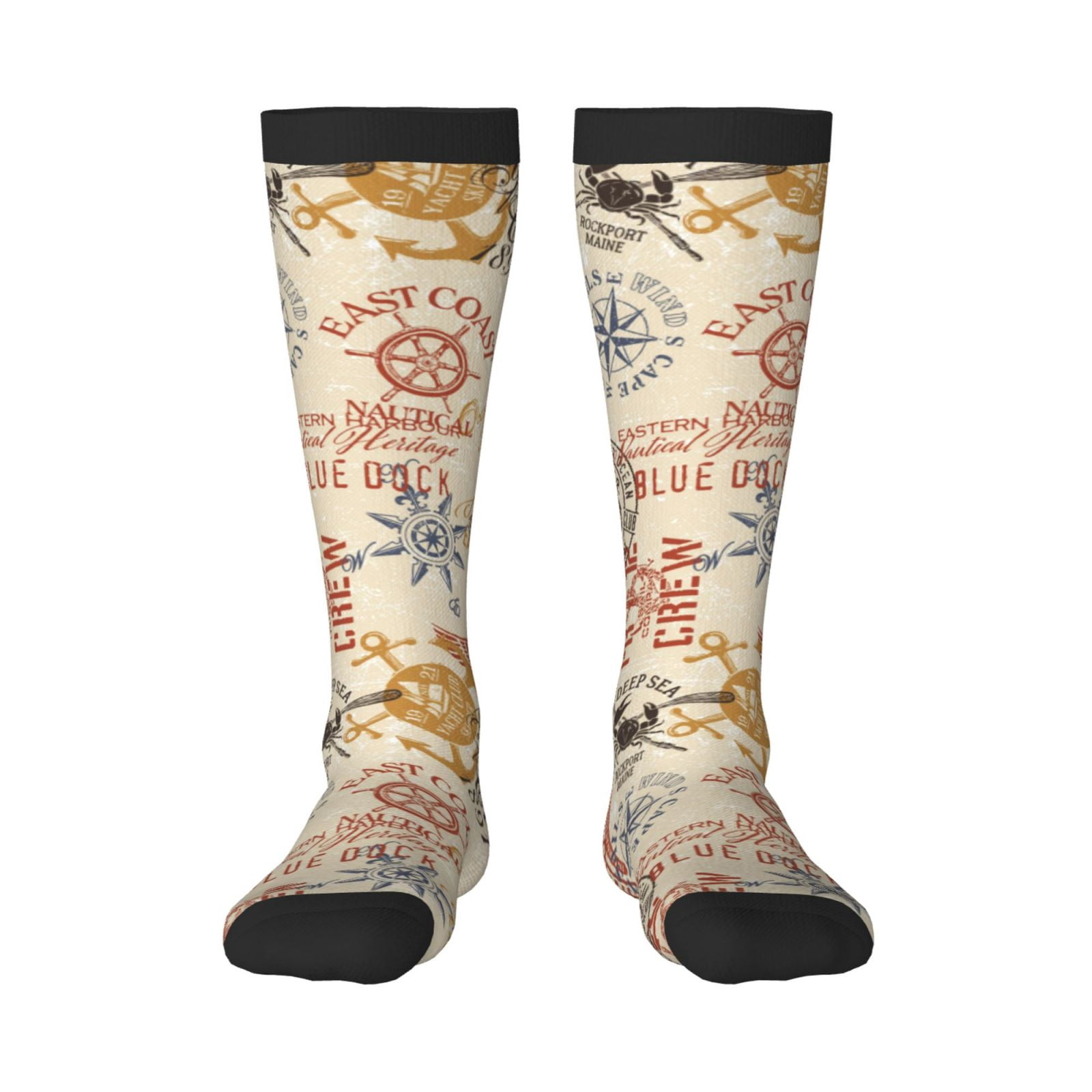 Vsdgher Vintage Nautical Print Thigh High Socks Extra Long Stretchy ...