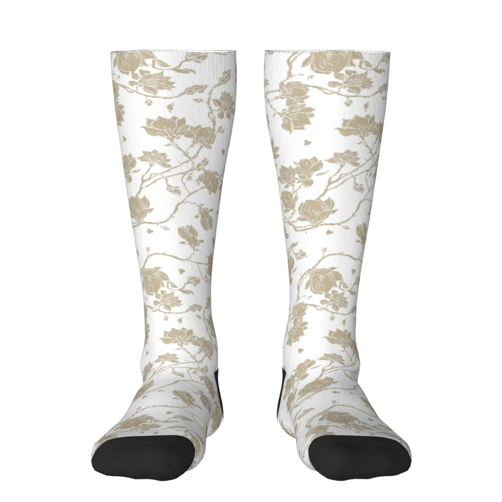 Vsdgher Vintage Stylized White Color Print Thigh High Socks Extra Long ...