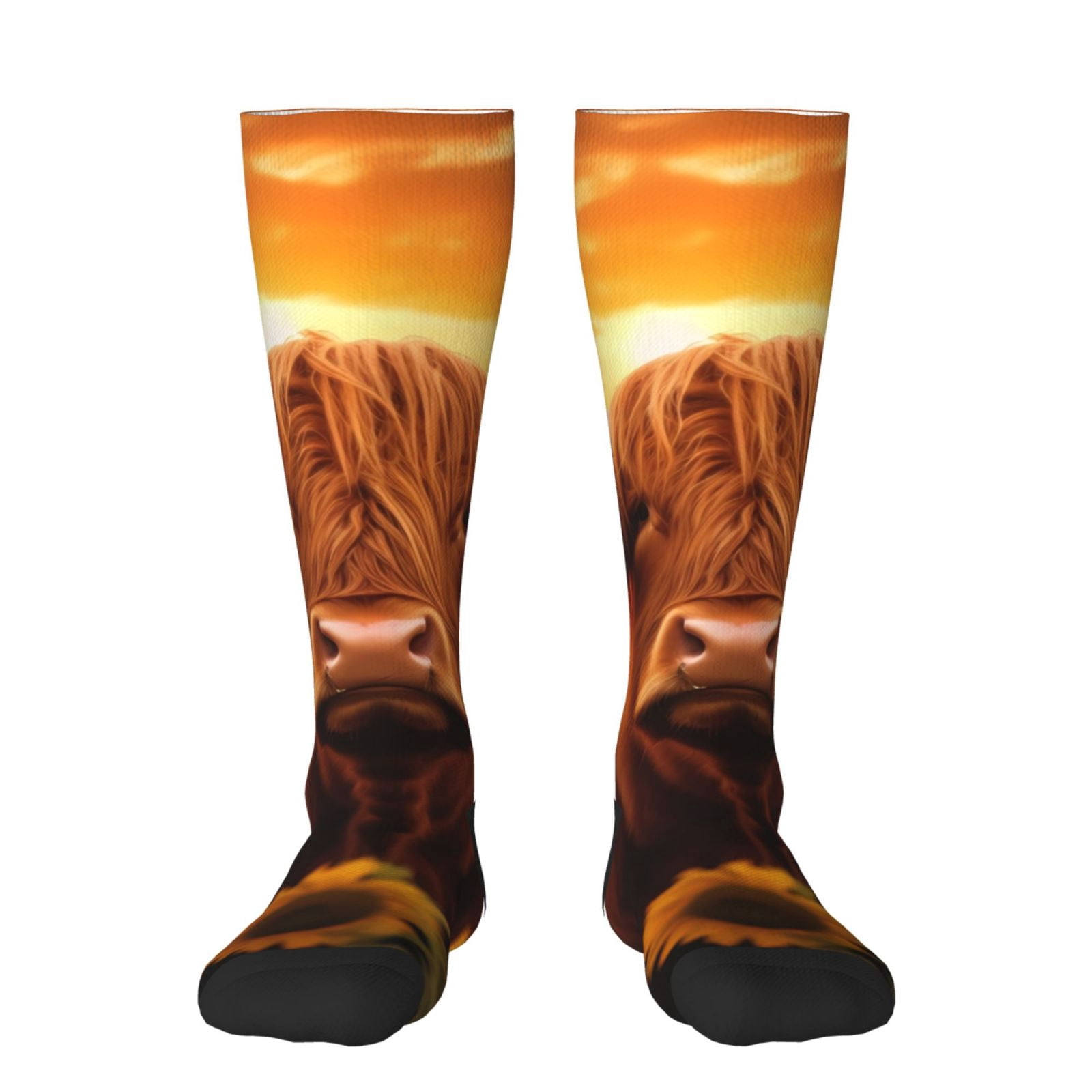 Vsdgher Vintage Sunflower Cow B Print Thigh High Socks Extra Long ...