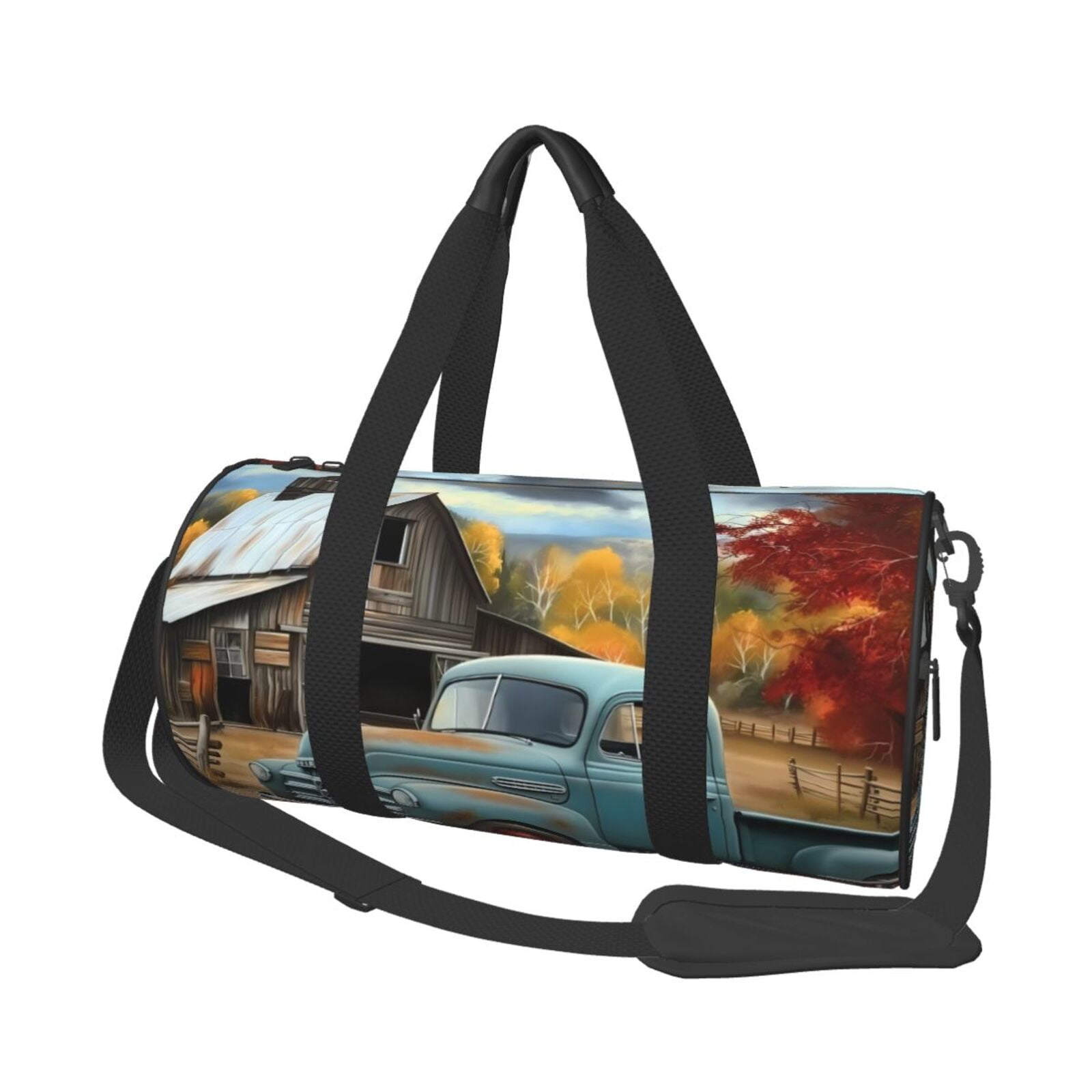 Vsdgher Vintage Truck Farm Scene 45L Foldable Duffel Bag, Sports Gym Bag,Overnight Bag, Portable ...