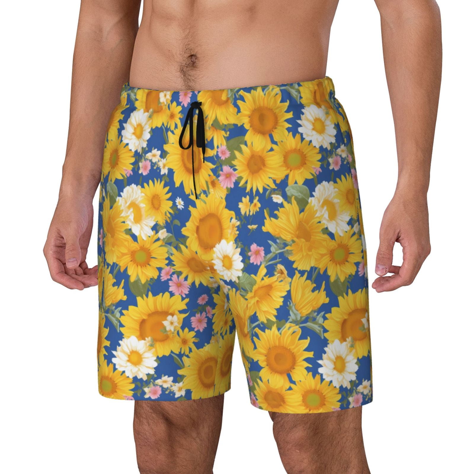 Vsdgher Vintage White Yellow Sunflower for Mens Swim Trunks with ...