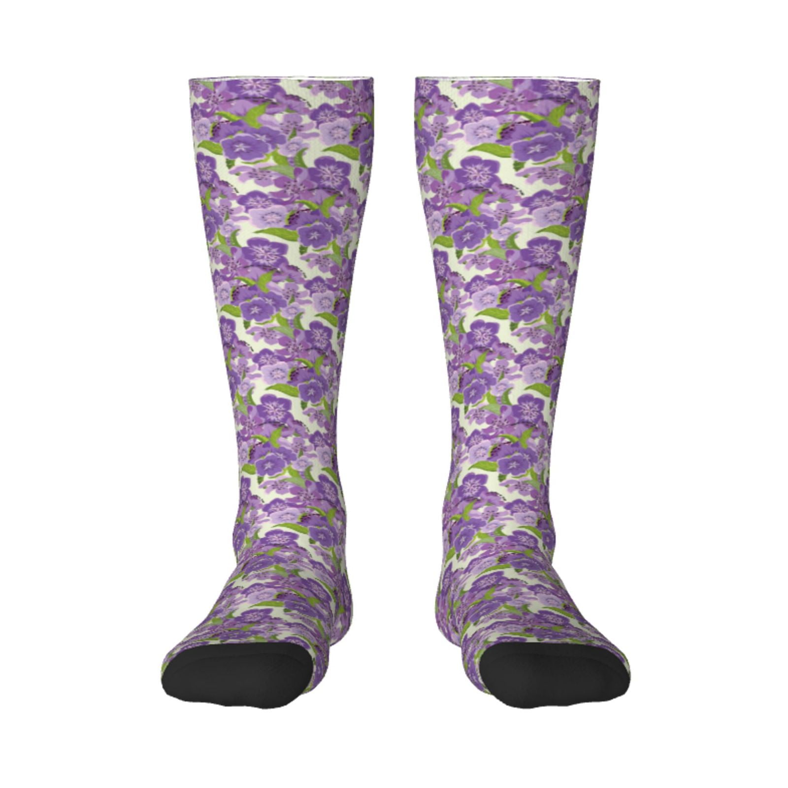Vsdgher Violets Flowers Print Thigh High Socks Extra Long Stretchy Sock Women Over Knee High ...
