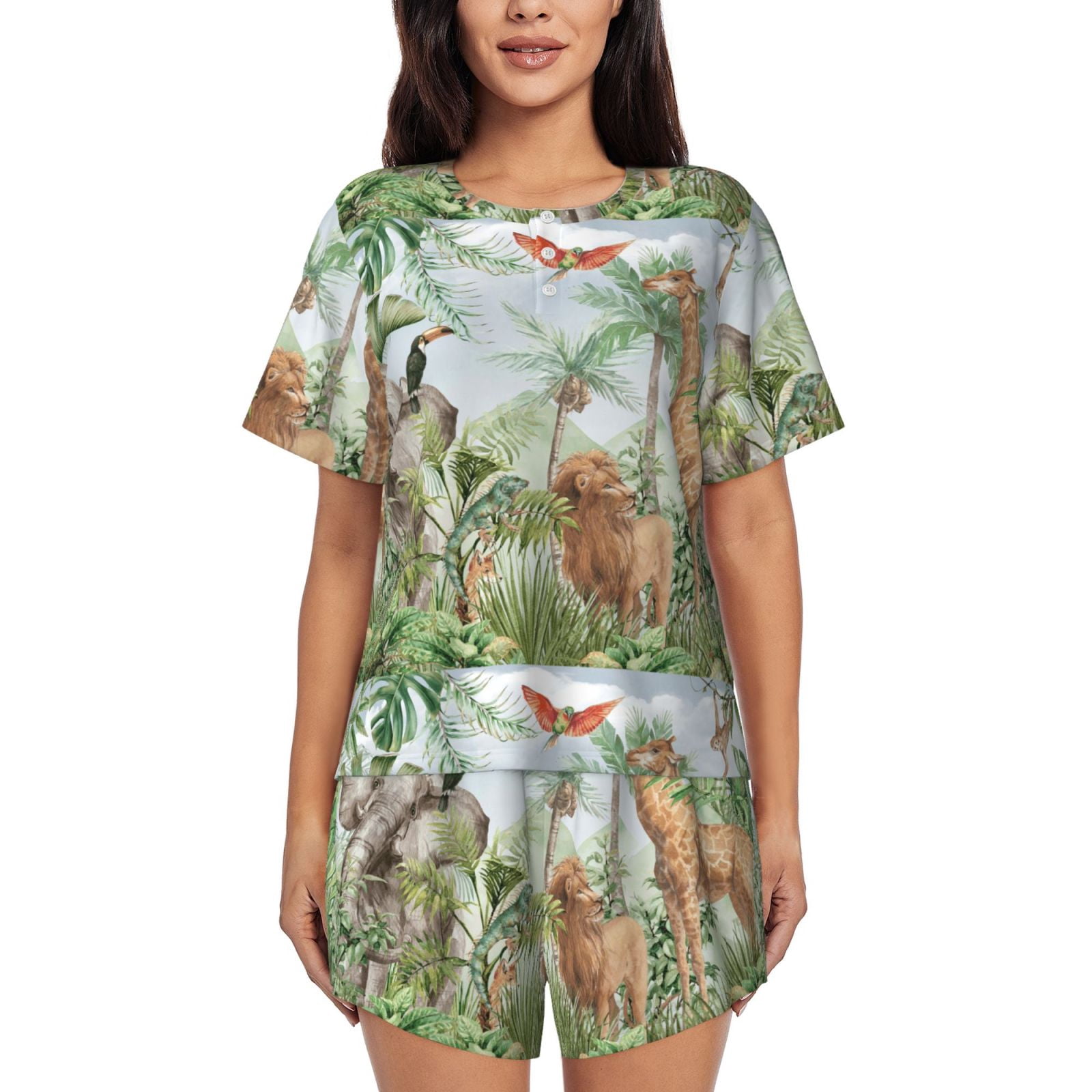 Vsdgher Watercolor African Animals Wildlife Pattern Womens Pajamas 2 ...