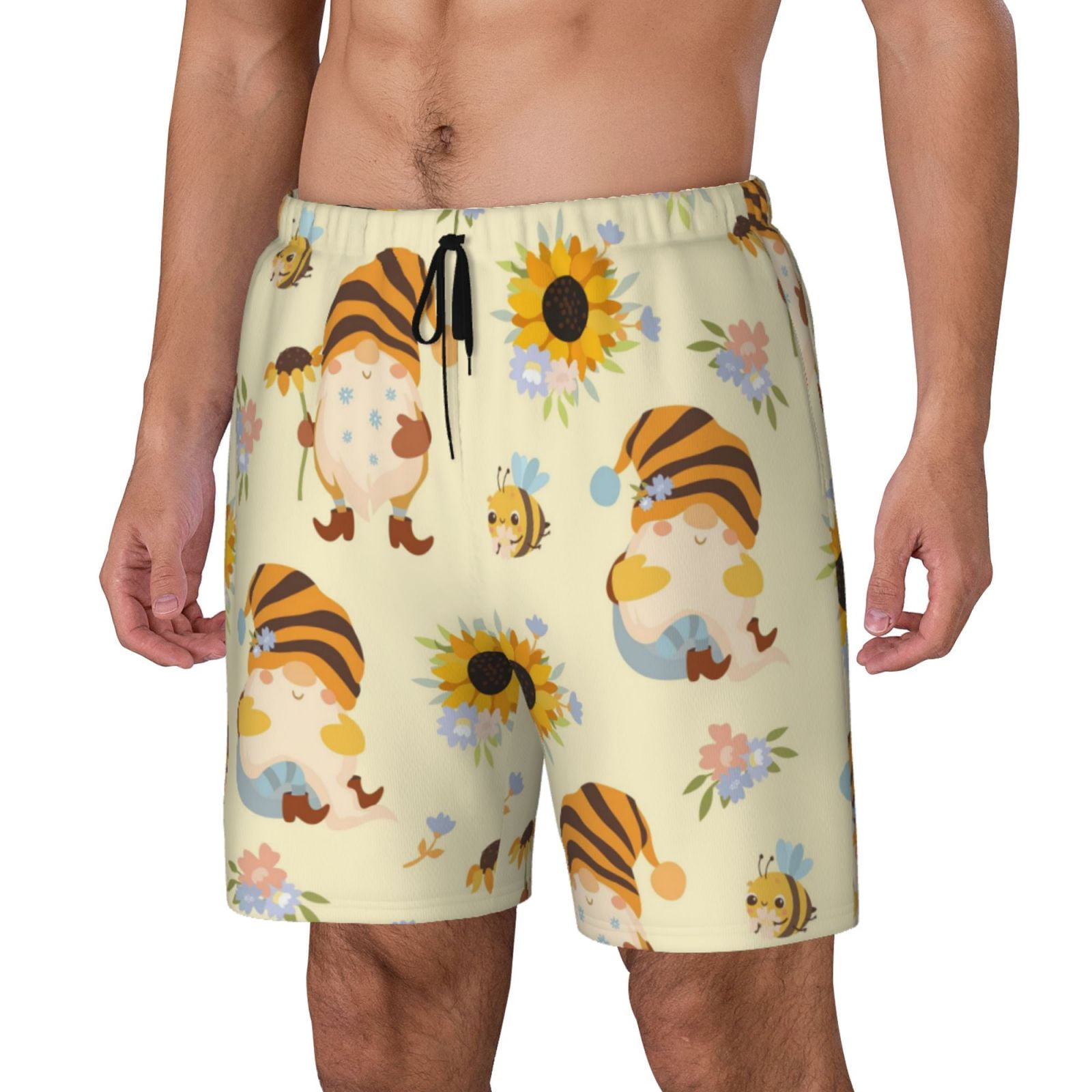 Vsdgher Watercolor Bee Honey Honeycomb Bee for Mens Swim Trunks with ...