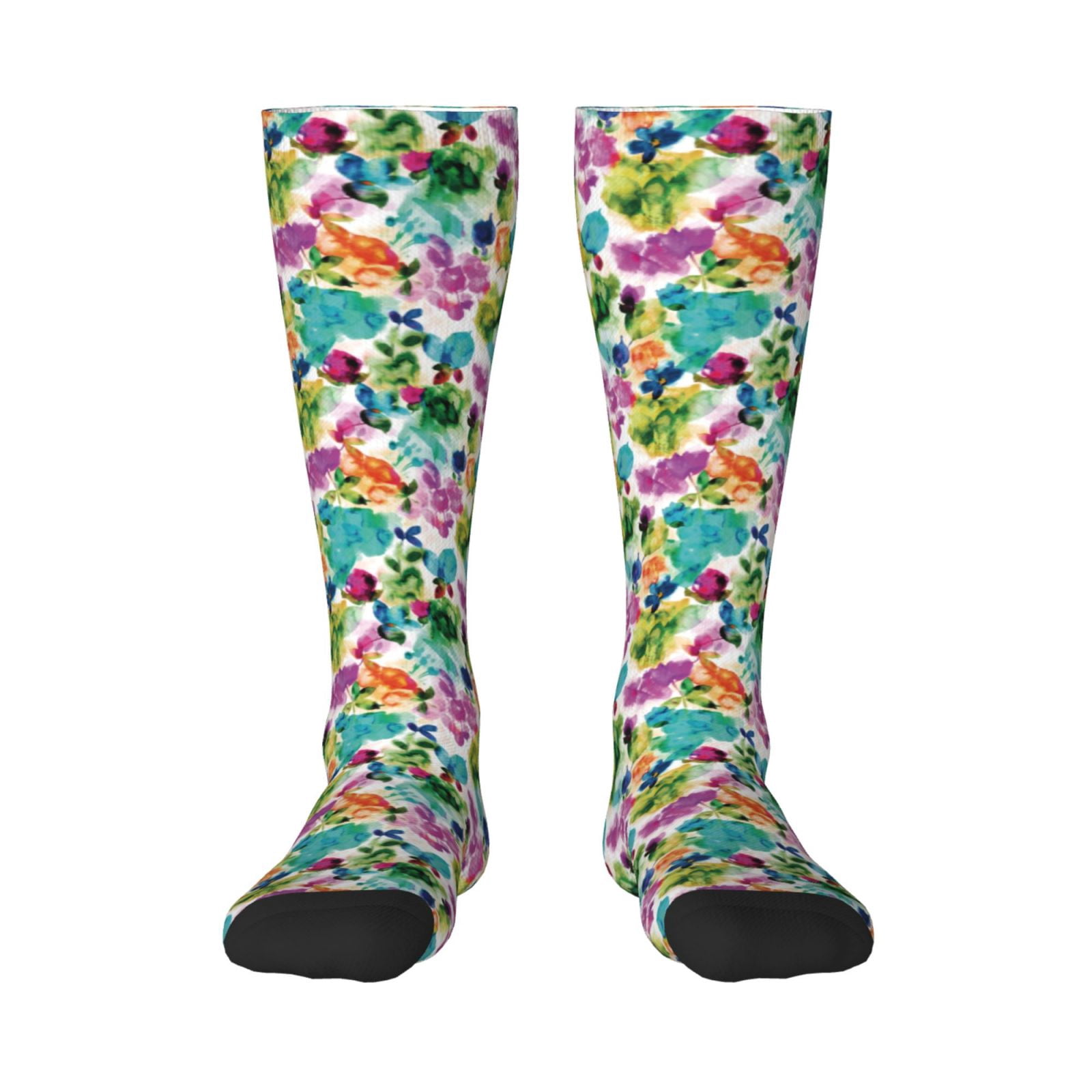 Vsdgher Watercolor Flowers Print Thigh High Socks Extra Long Stretchy ...