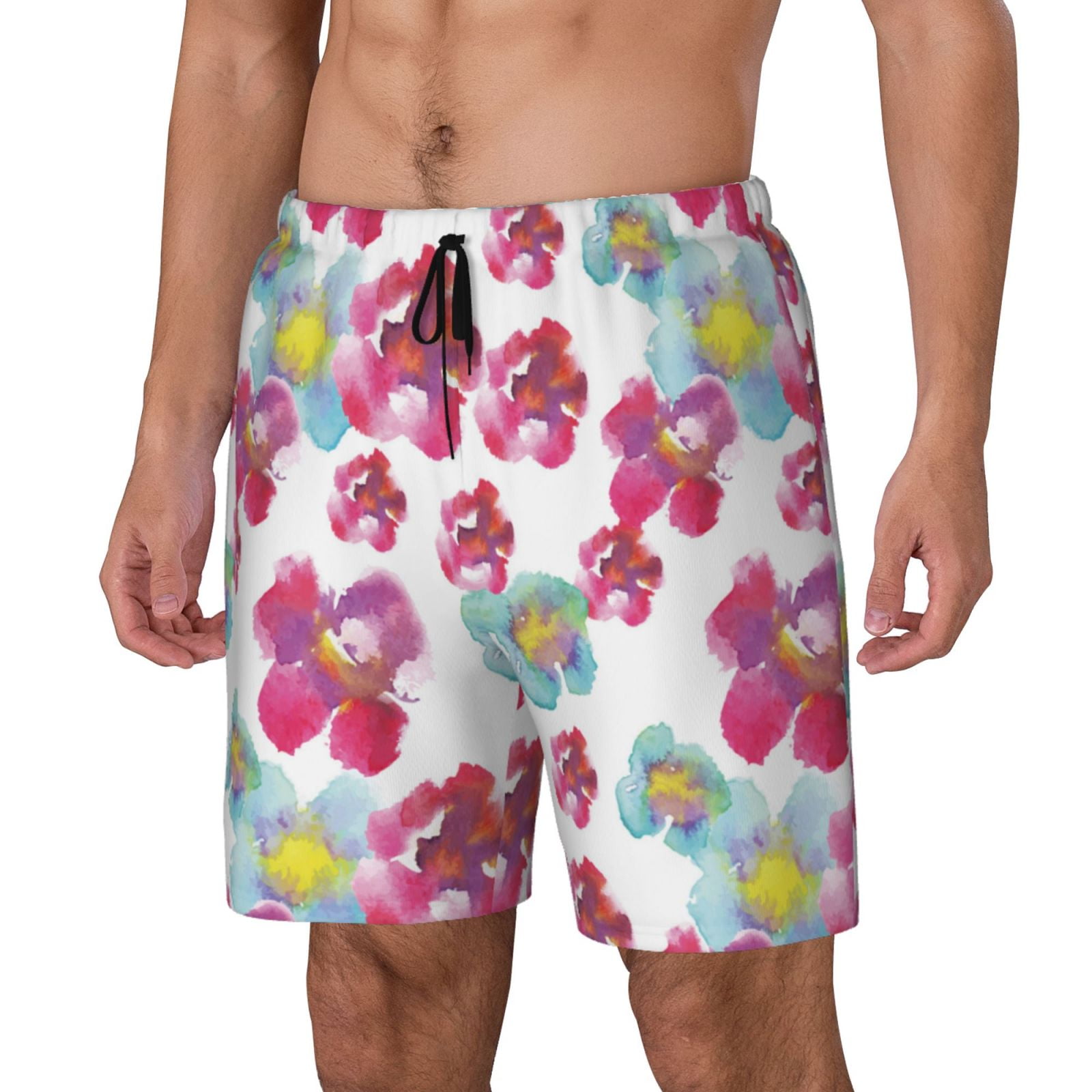 Vsdgher Watercolor Flowers for Mens Swim Trunks with Compression Liner ...
