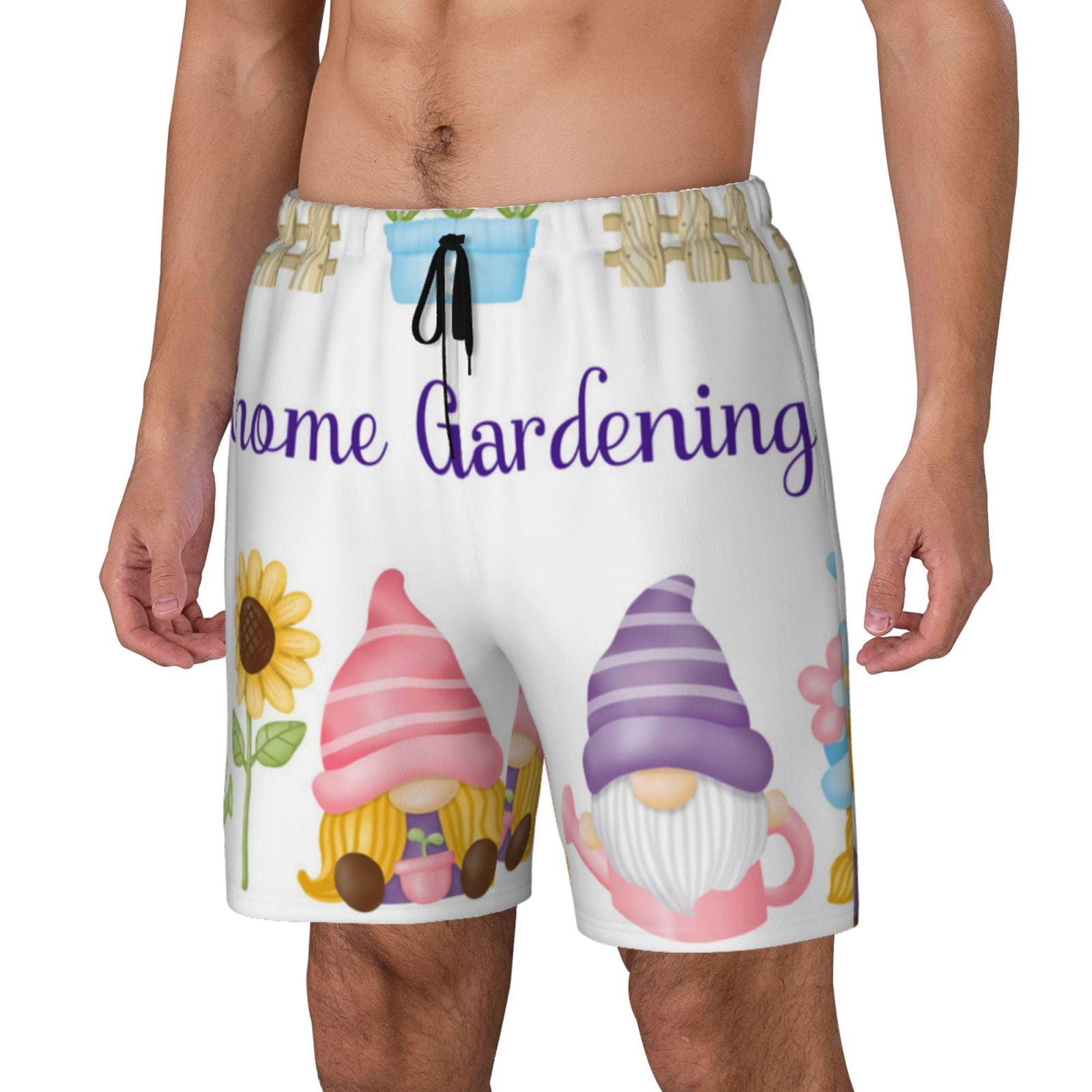 Vsdgher Watercolor Gnome Garden for Mens Swim Trunks with Compression ...