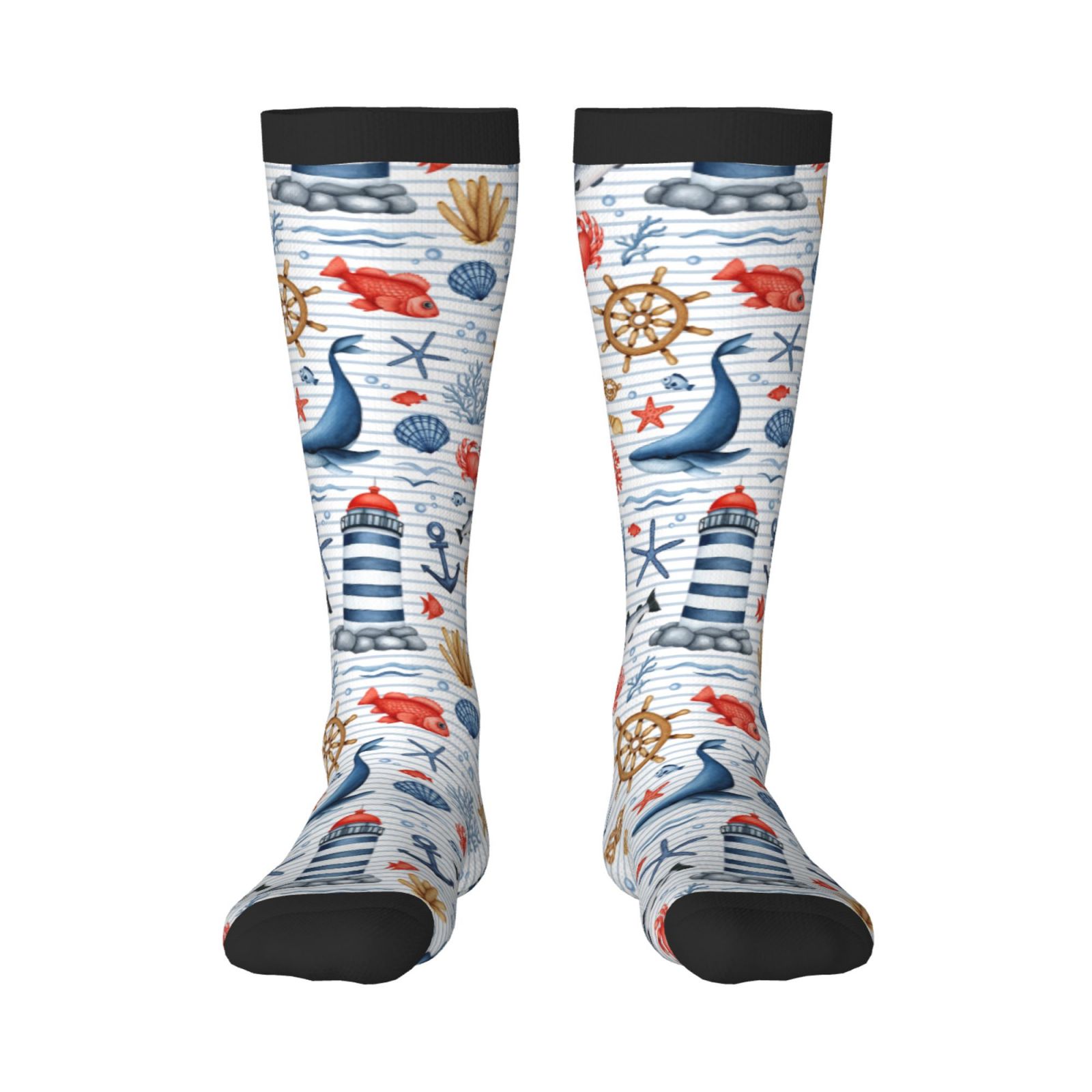 Vsdgher Watercolor Nautical Print Thigh High Socks Extra Long Stretchy ...