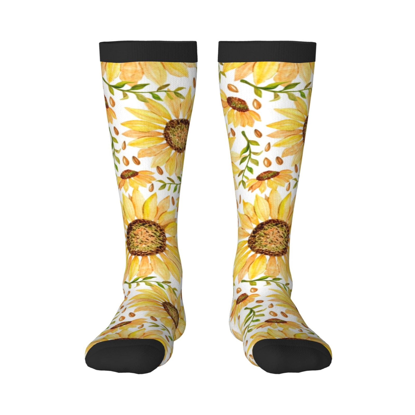 Vsdgher Watercolor With Sunflowers Print Thigh High Socks Extra Long ...