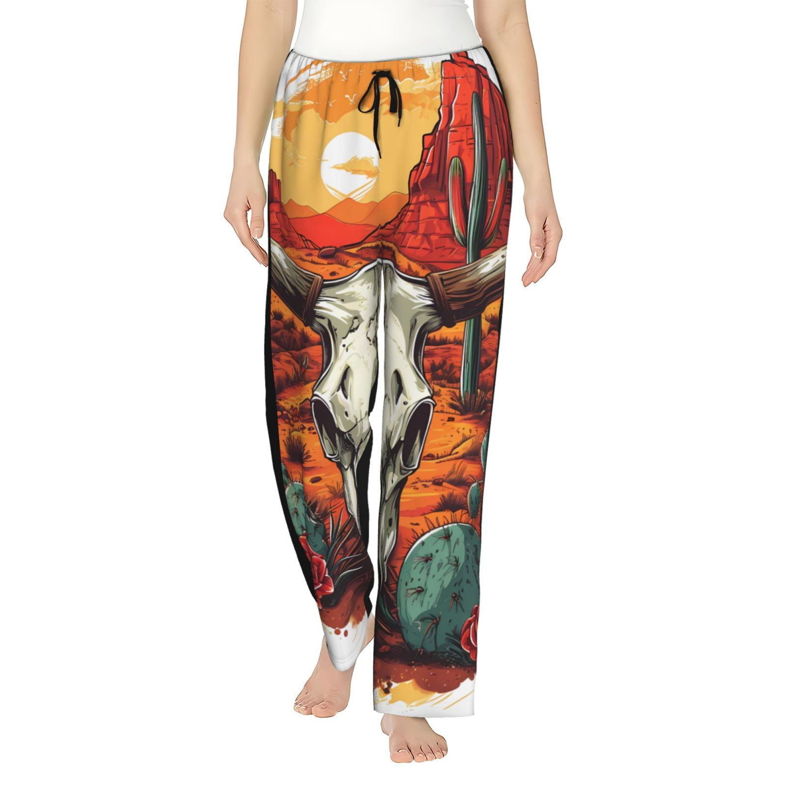 Vsdgher Western Desert Cactus Ram Skull Women’s Womens Pajama Pants ...
