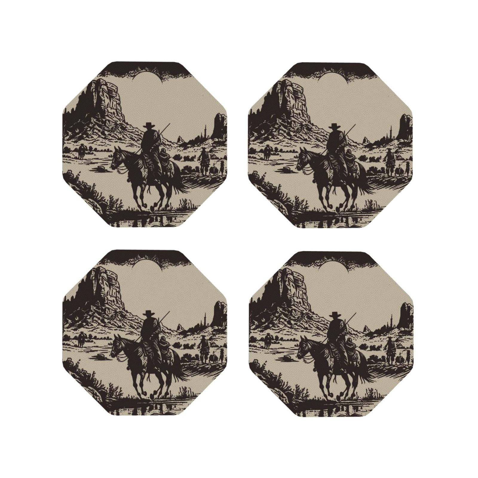 Vsdgher Western Desert Cowboy Leather Coasters for Drinks, Durable ...