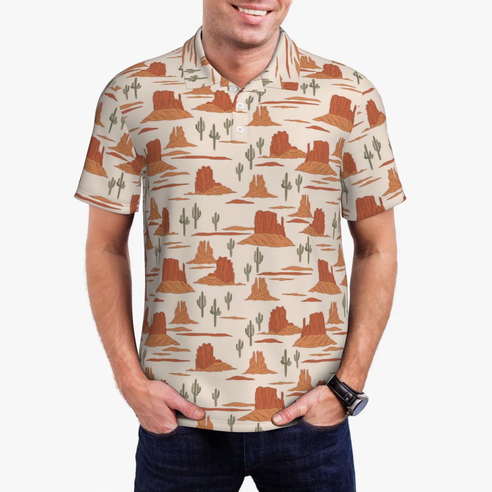 Vsdgher Western Desert Nature Landscape Polo Shirts for Men, Men's ...