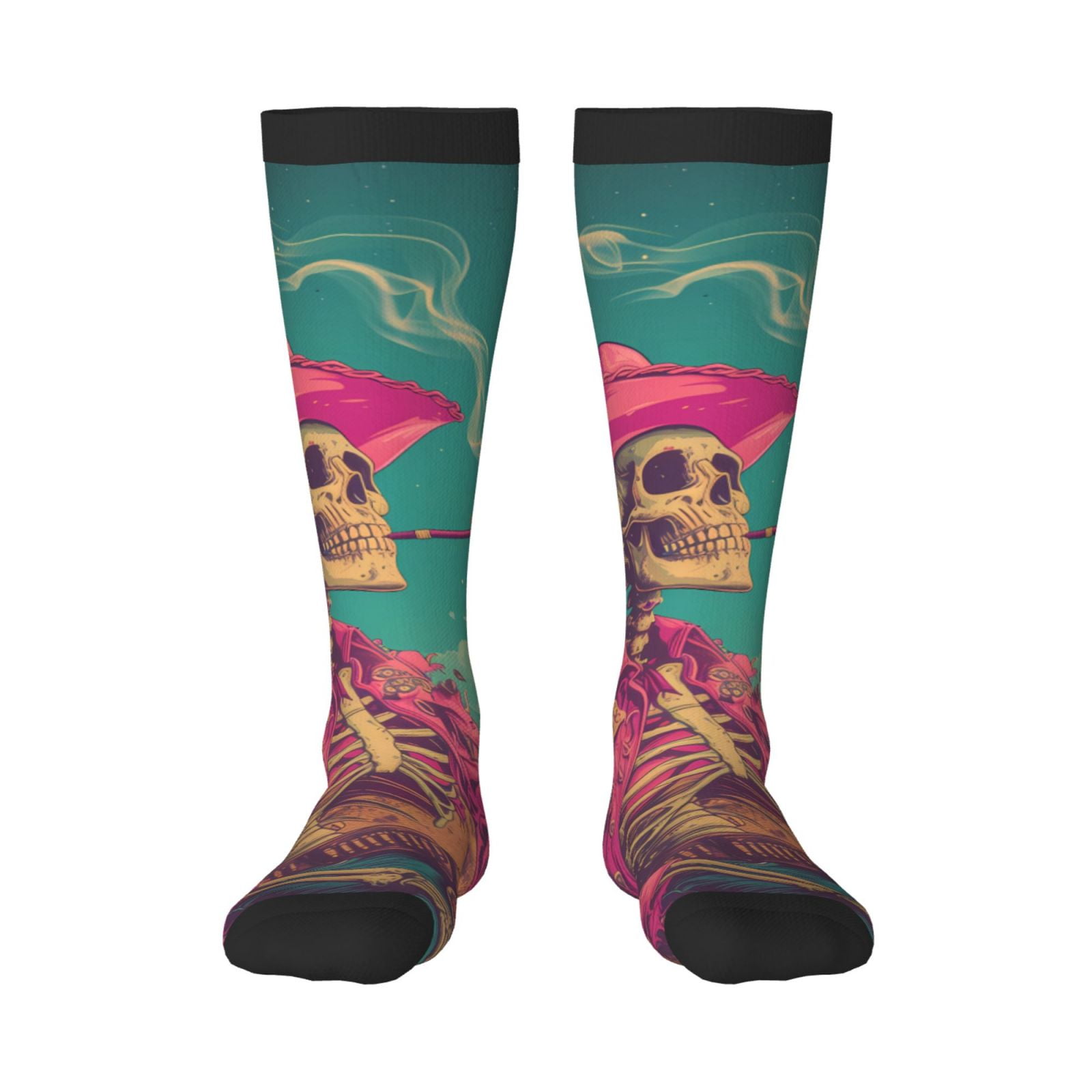 Vsdgher Western Desert Skull Cowboy (2) Print Thigh High Socks Extra ...