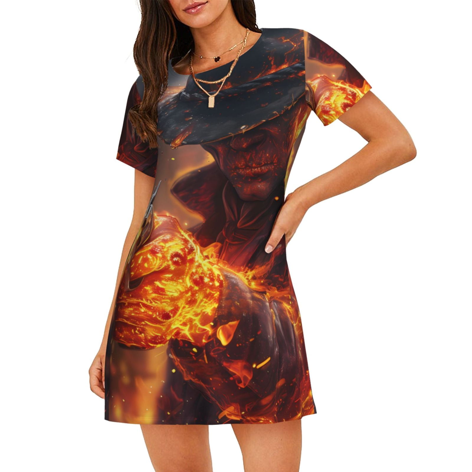 Vsdgher Western Fire Cowboy Pattern Womens Short Sleeve Sleepshirt ...
