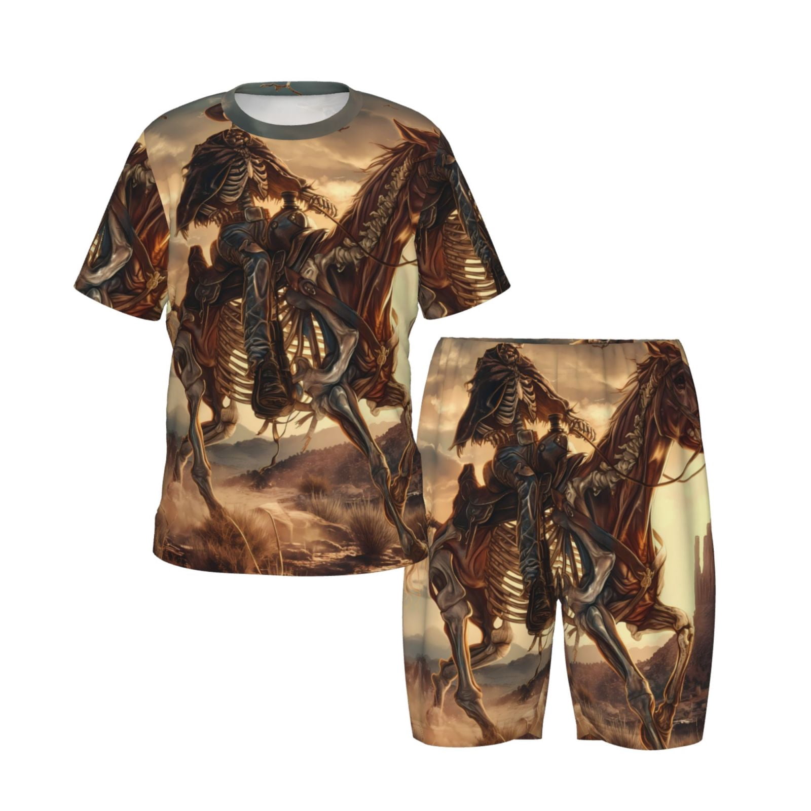 Vsdgher Western Skeleton Cowboy Horse Print girls Short Sleeve Top and ...