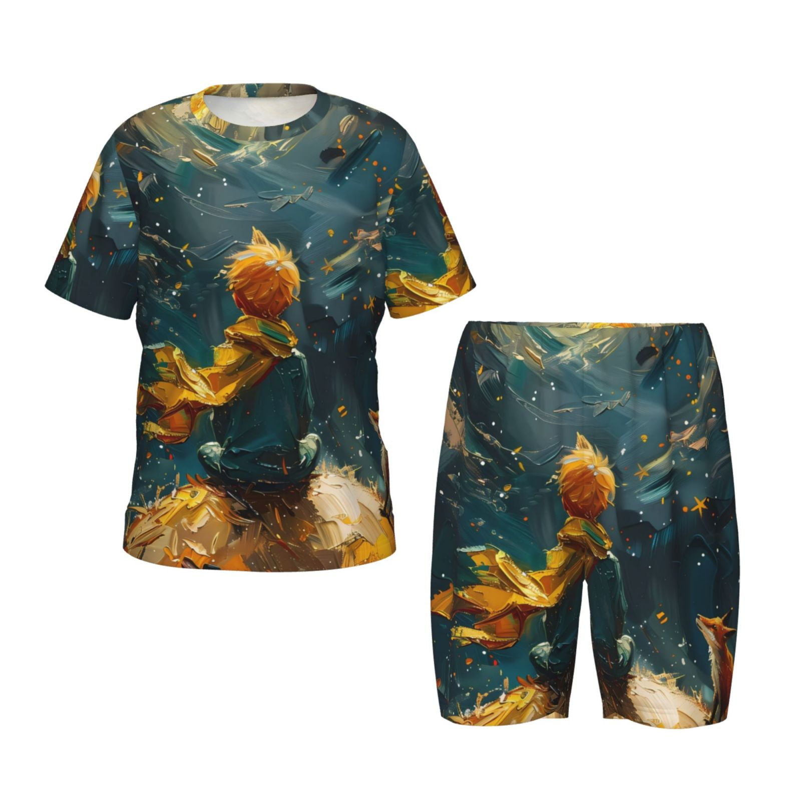 Vsdgher Whimsical Starry Night Scene for Kids Short Sleeve Pajamas Kids Summer Pjs Children ...