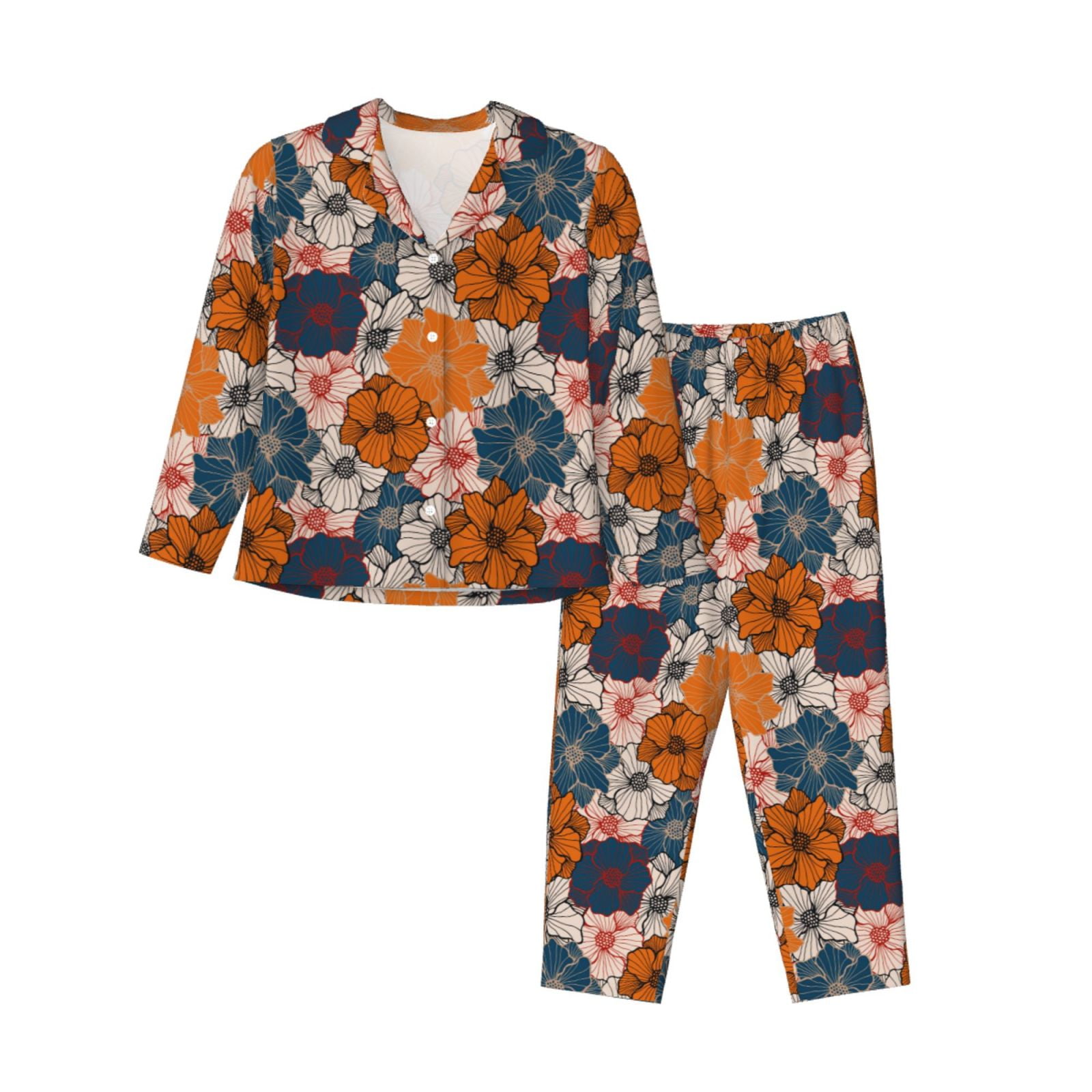 Vsdgher Whimsical peony blossom Pajamas Set Long Sleeve Sleepwear ...