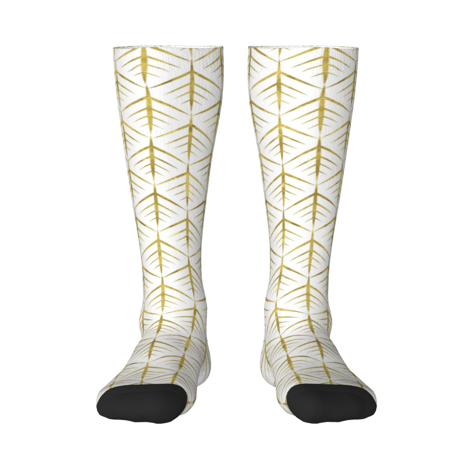 Vsdgher White And Gold Geometry Print Thigh High Socks Extra Long ...