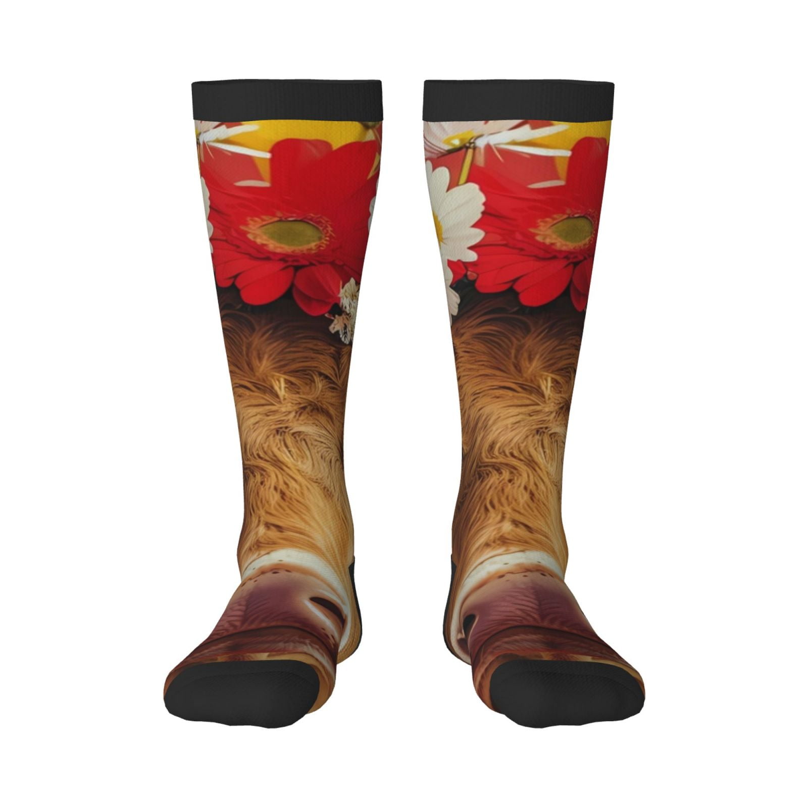Vsdgher White And Red Daisy Cow Print Thigh High Socks Extra Long ...