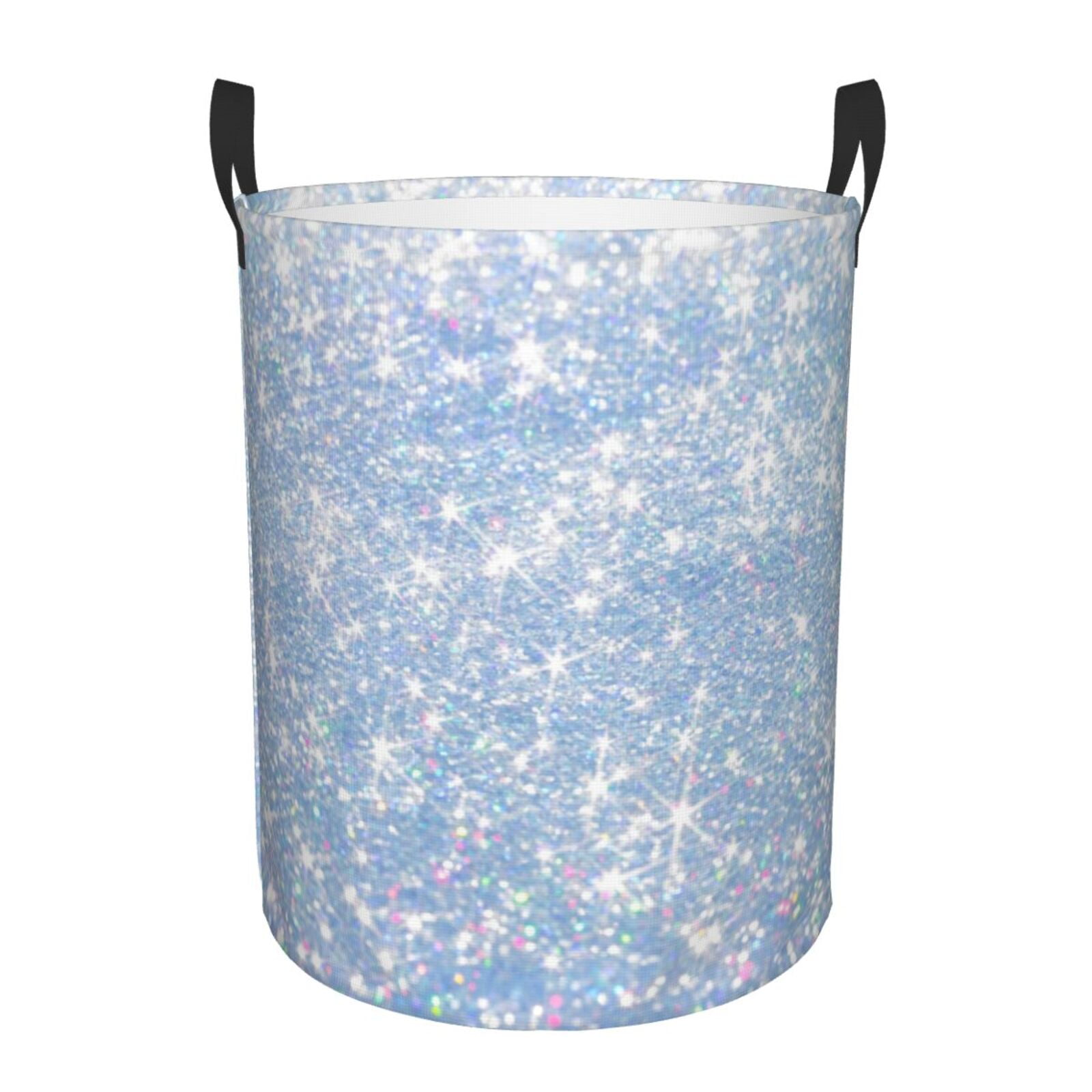 Vsdgher White Bule Glitter Waterproof Round Collapsible Large Laundry ...