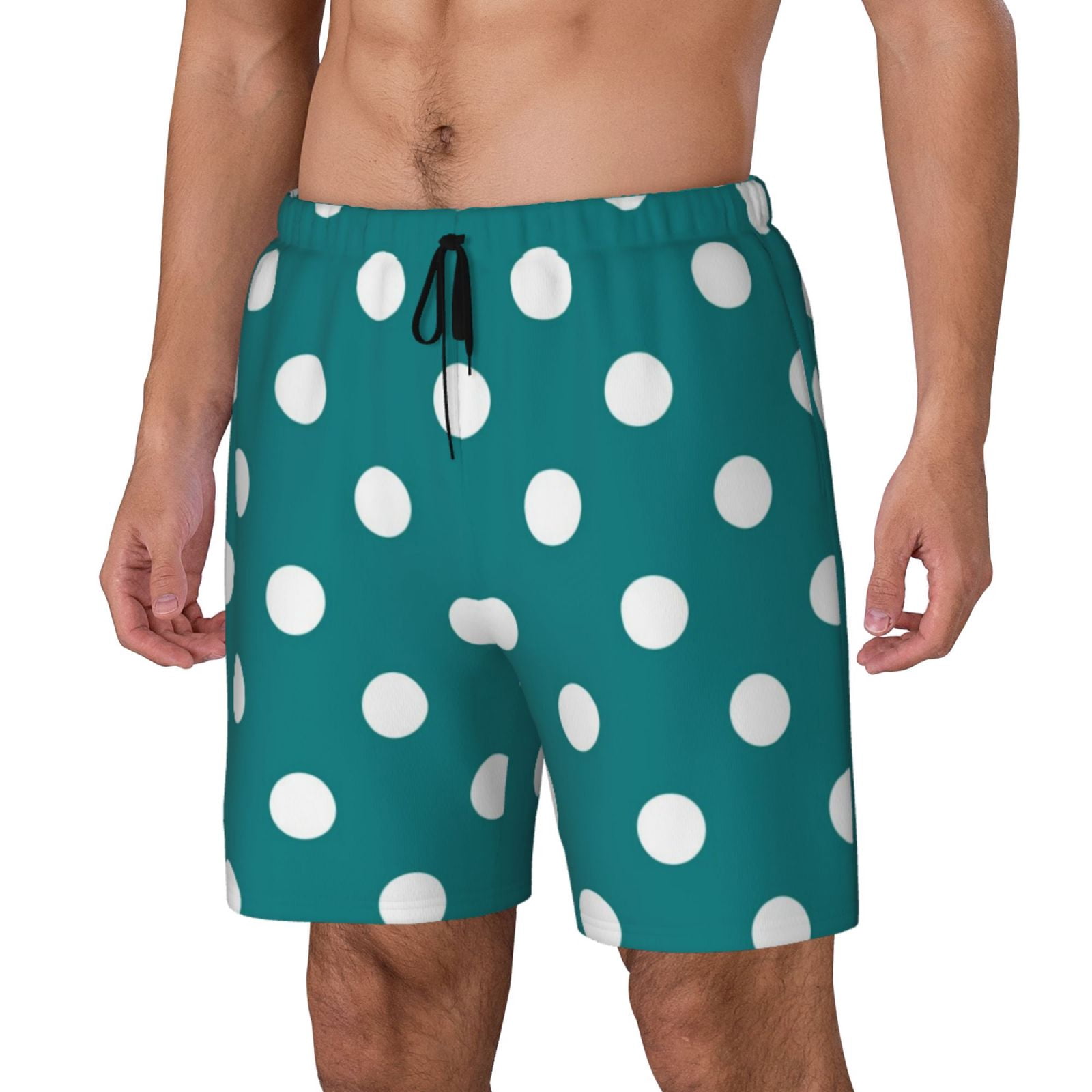 Vsdgher White Polka Dots With Teal Background for Mens Swim Trunks with ...