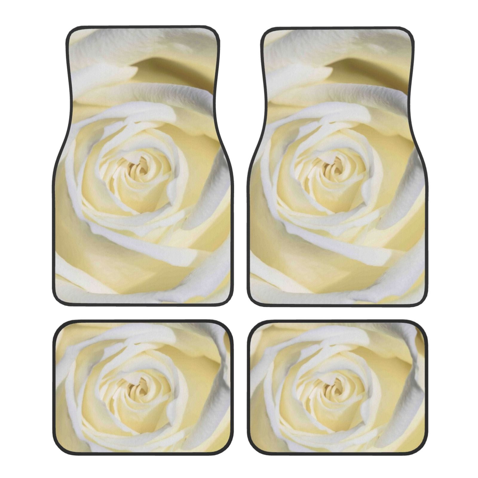 Vsdgher White Rose Car Foot Mat Set of 4 Pieces Universal Floor Liner ...