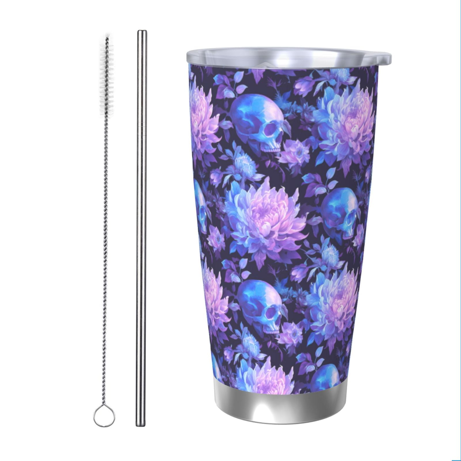 Vsdgher White Skull Flower 20 Oz Stainless Steel Vacuum Insulated ...