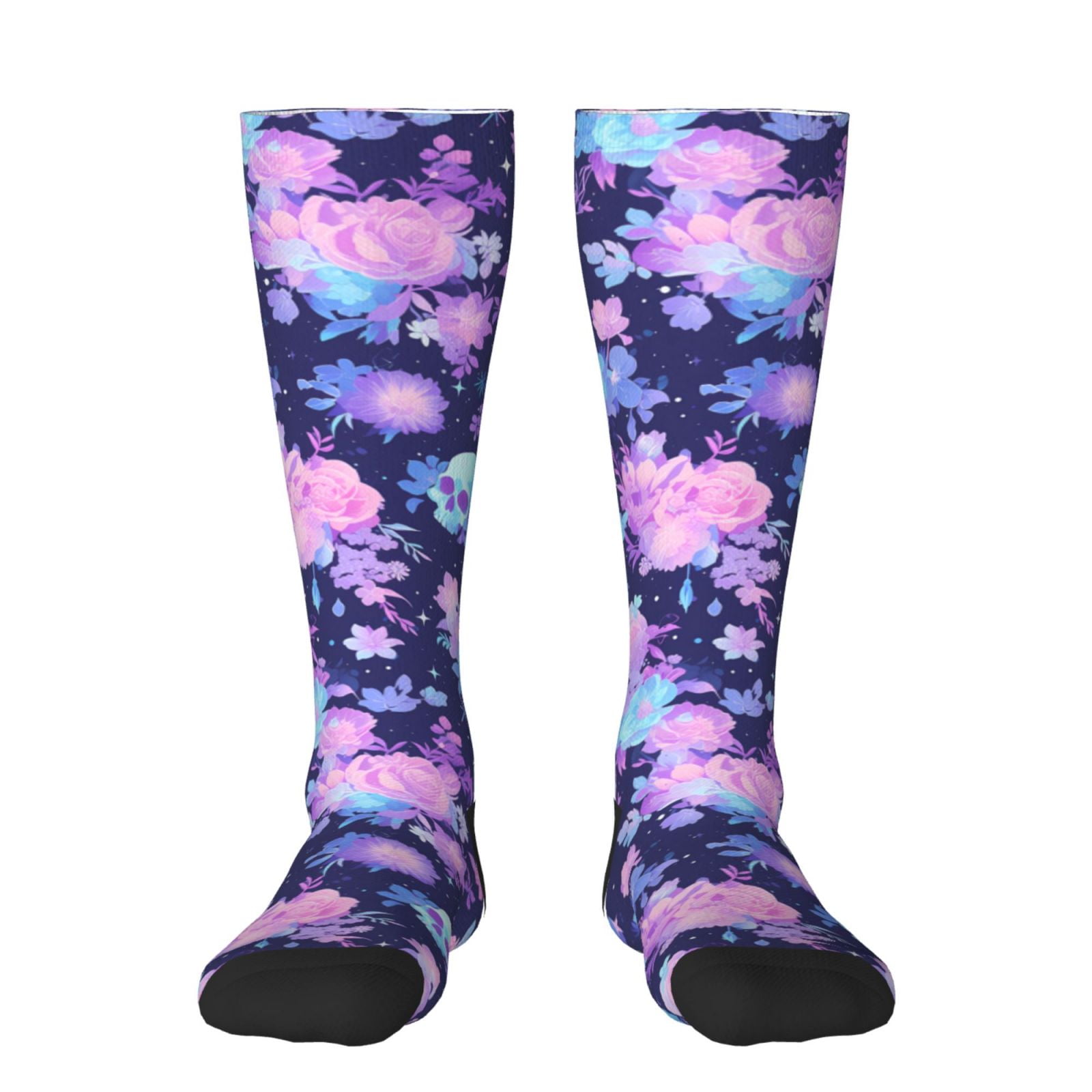 Vsdgher White Skull Flower Print Thigh High Socks Extra Long Stretchy ...