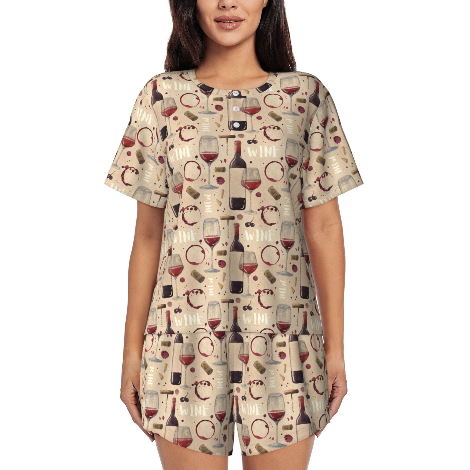 Vsdgher Wine Glasses Pattern Womens Pajamas 2 Piece Short Sleeve ...