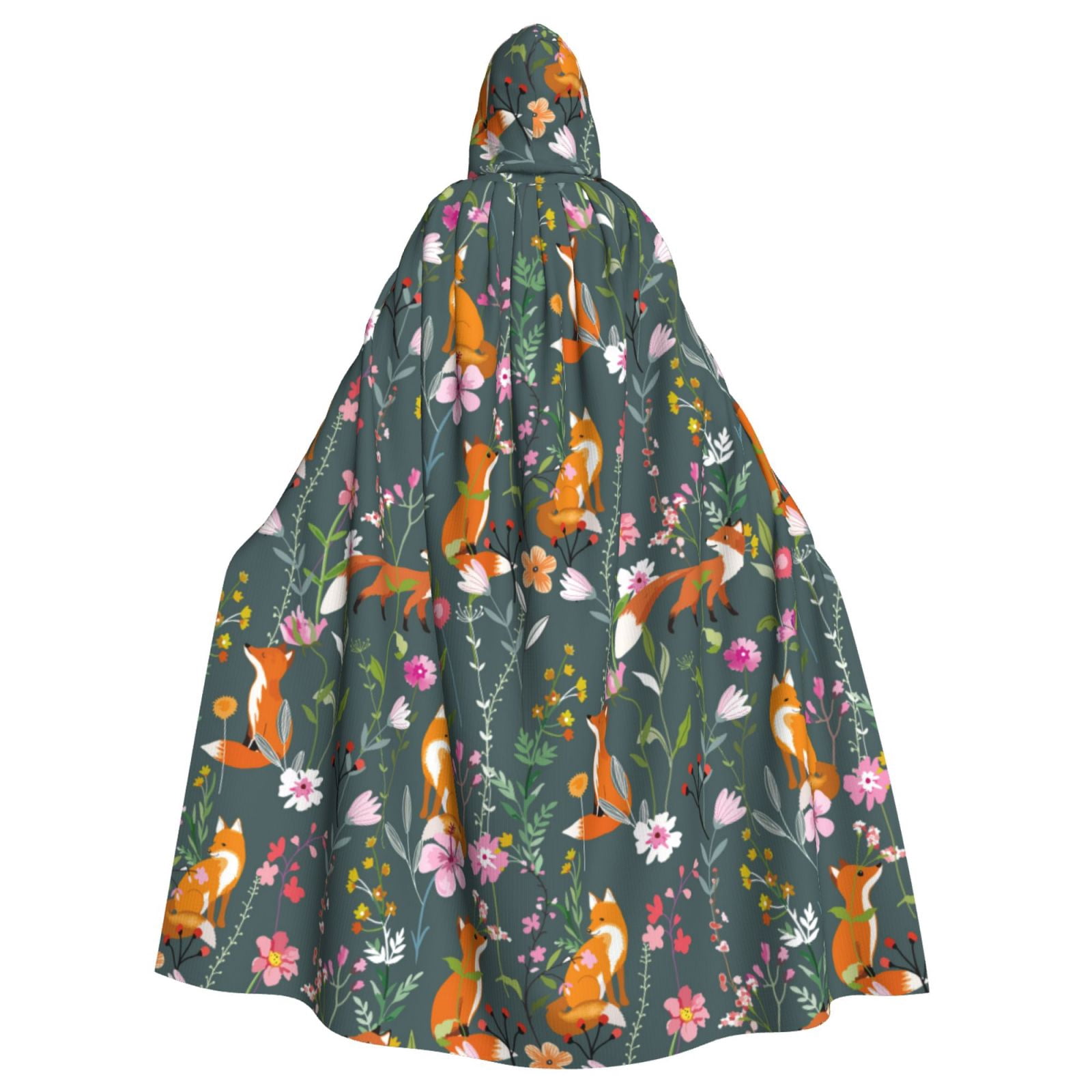 Vsdgher Wolf Fox In Flower Forest CloakUnisex Full Length Hooded Robe ...
