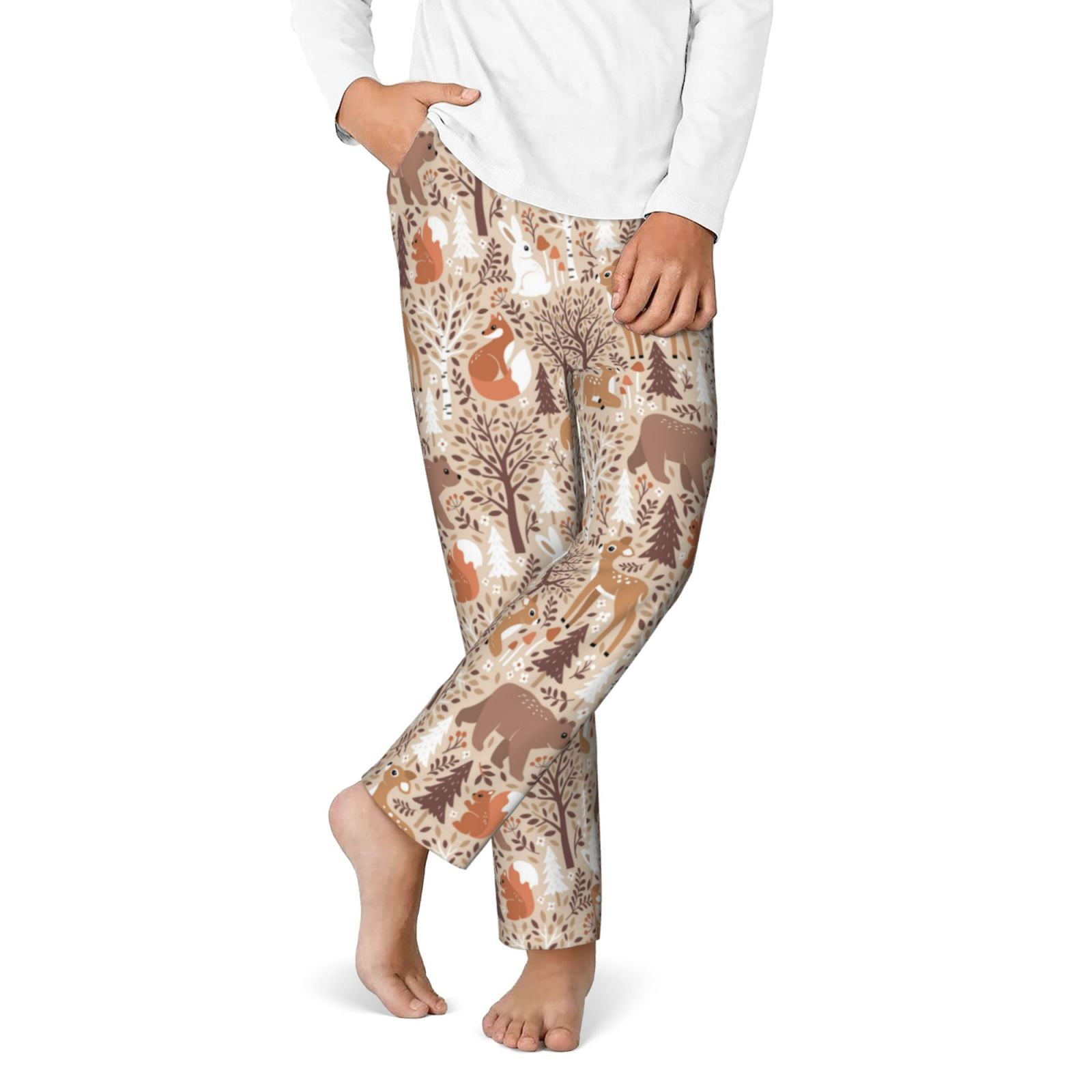 Vsdgher Woodland Animals in Neutral Tones Print Kids Pajama Pants,Long ...