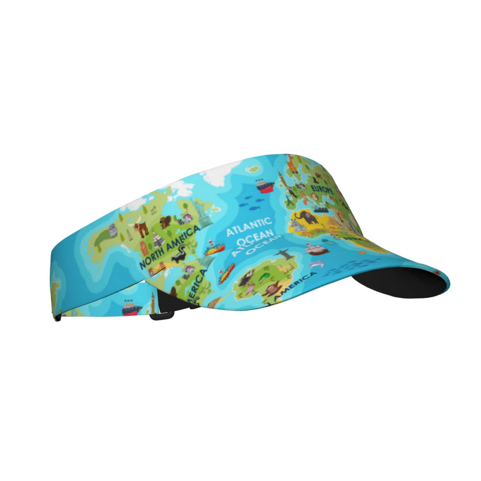 Vsdgher World Map With Animals Landmarks Print Adult Sunscreen Visor Cap,1 Piece of Sport Sun ...