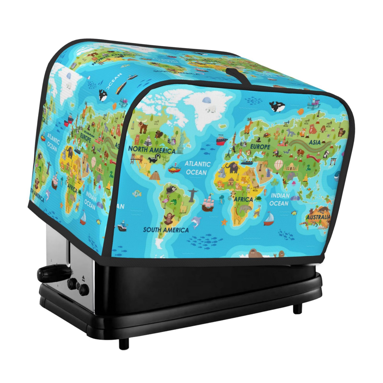 Vsdgher World Map With Animals Landmarks 2 Slice Toaster Cover ...