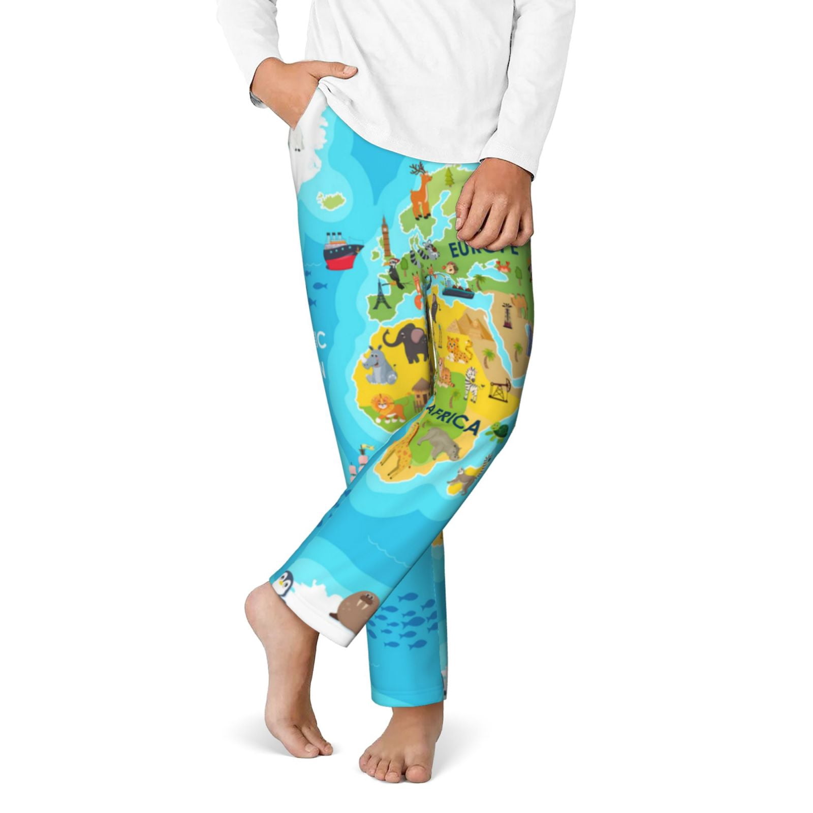 Vsdgher World Map With Animals Landmarks Print Kids Pajama Pants,Long ...