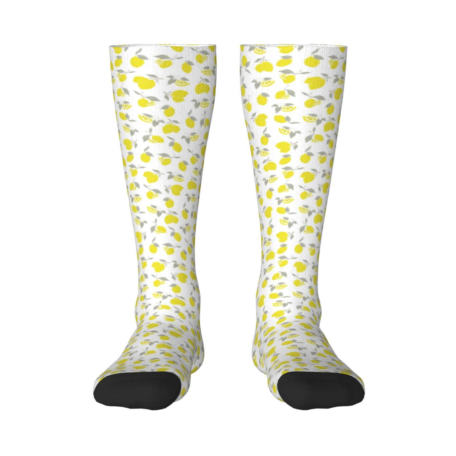 Vsdgher Yellow Lemon Leaves Print Thigh High Socks Extra Long Stretchy ...