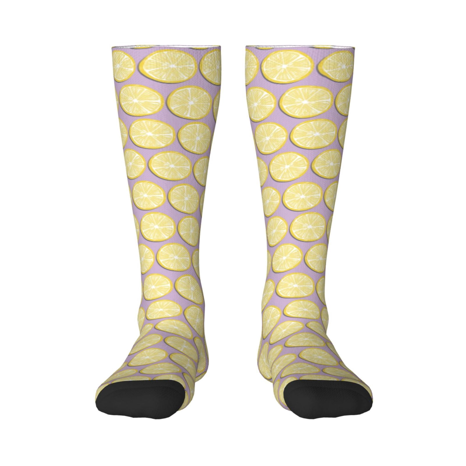 Vsdgher Yellow Lemon Slices Print Thigh High Socks Extra Long Stretchy ...