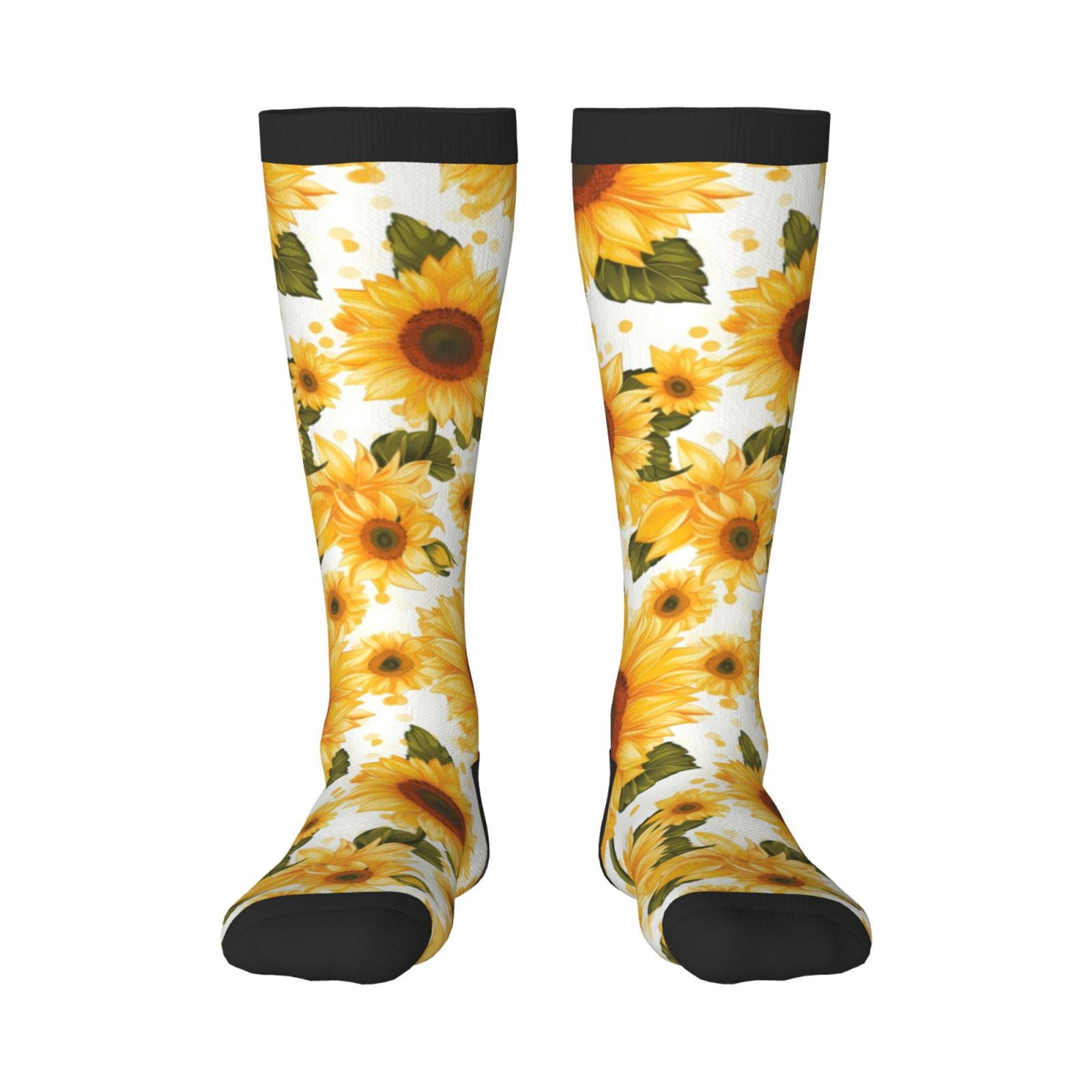 Vsdgher Yellow Polka Dot Sunflower Print Thigh High Socks Extra Long ...
